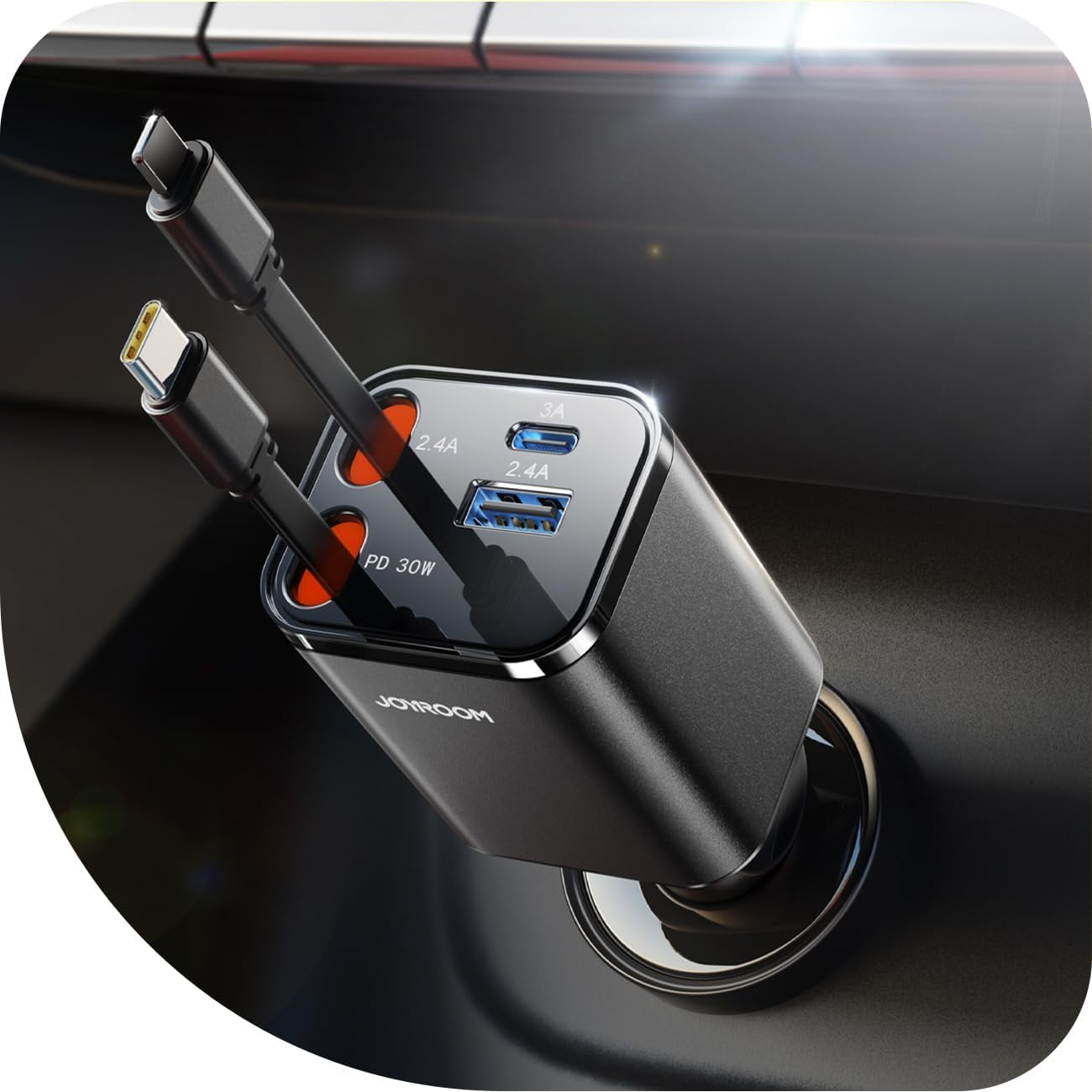 [2025 Ultra-Compact] Retractable Car Charger 4 in 1 [69W Car Charger ...