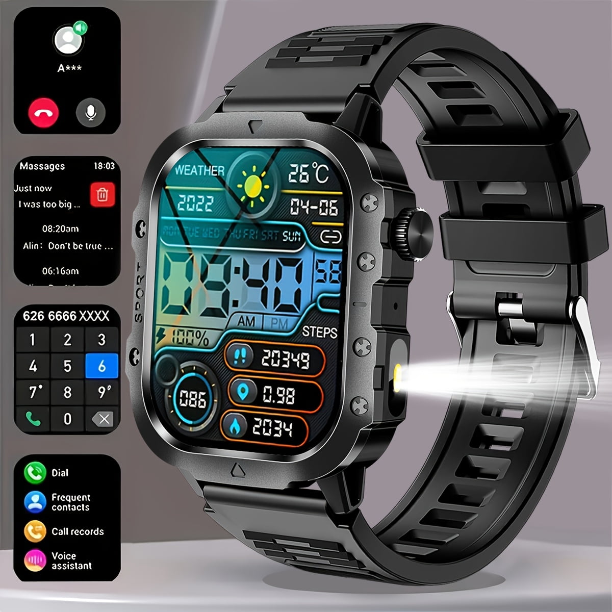 2025 Unisex Outdoor Smartwatch | 2.01" Large Screen | LED Flashlight ...