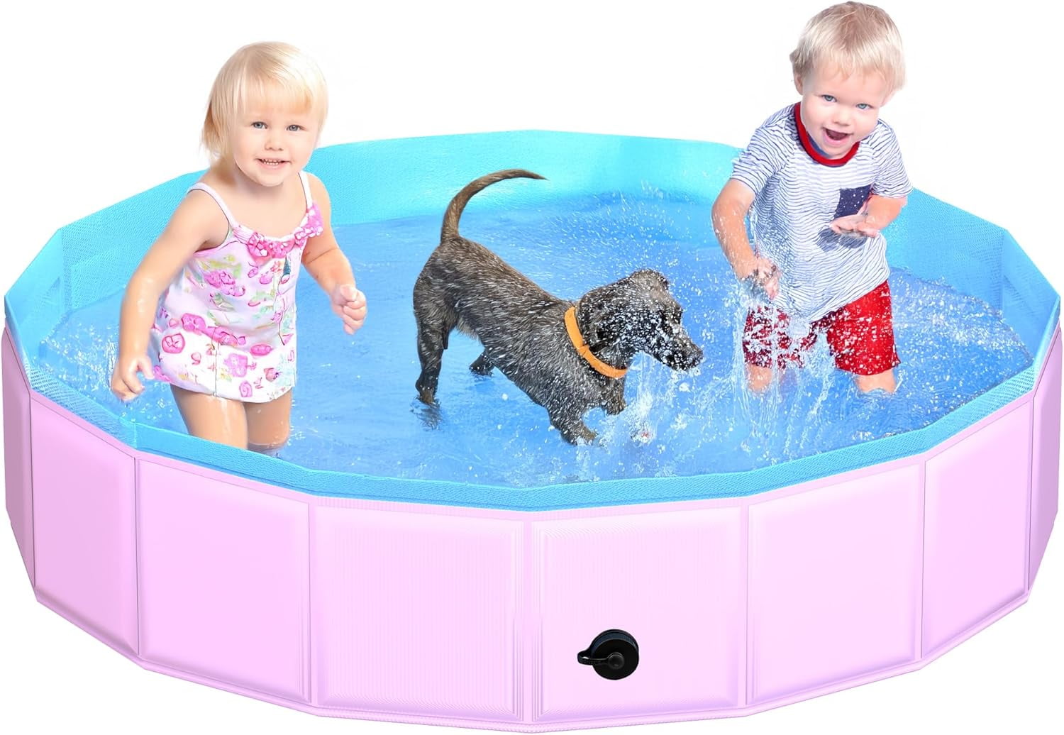2025 Updated Foldable Dog Pool, 63" x 12" Kiddie Pool with Hard Plastic ...