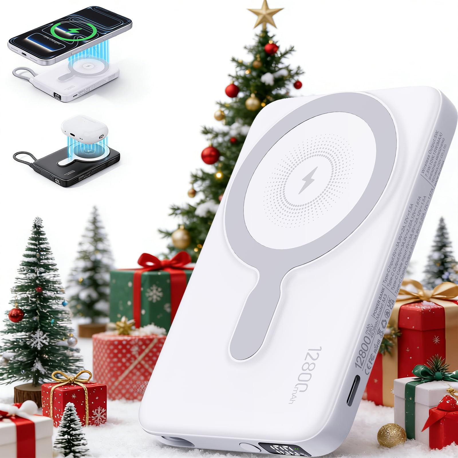 2025 Updated M3 Ultra Slim 0.4'' Wireless Power Bank, 12800mAh Magnetic ...