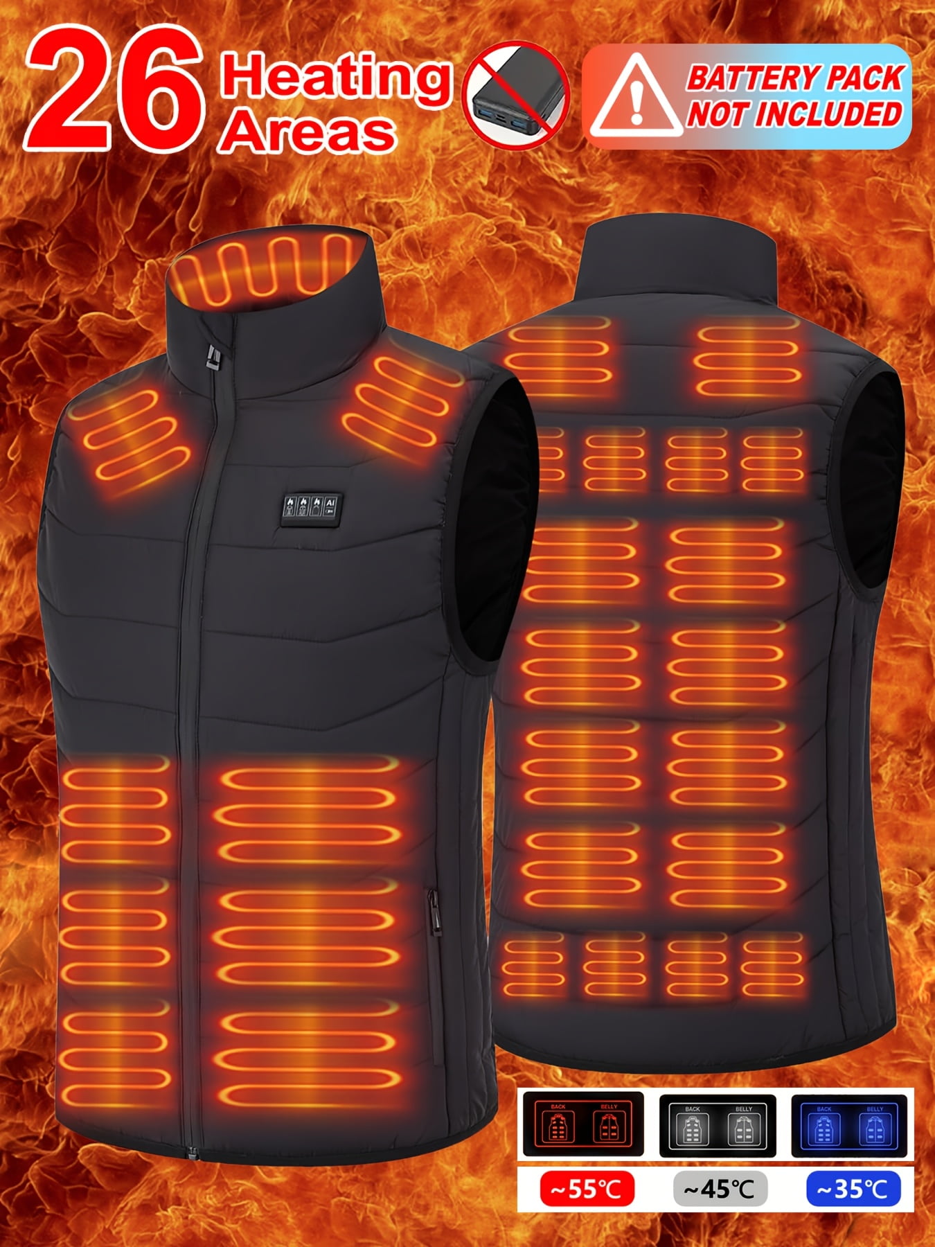 2025 Updated Version Two-touch 15Heat Zones LED Controller Heated Vest ...