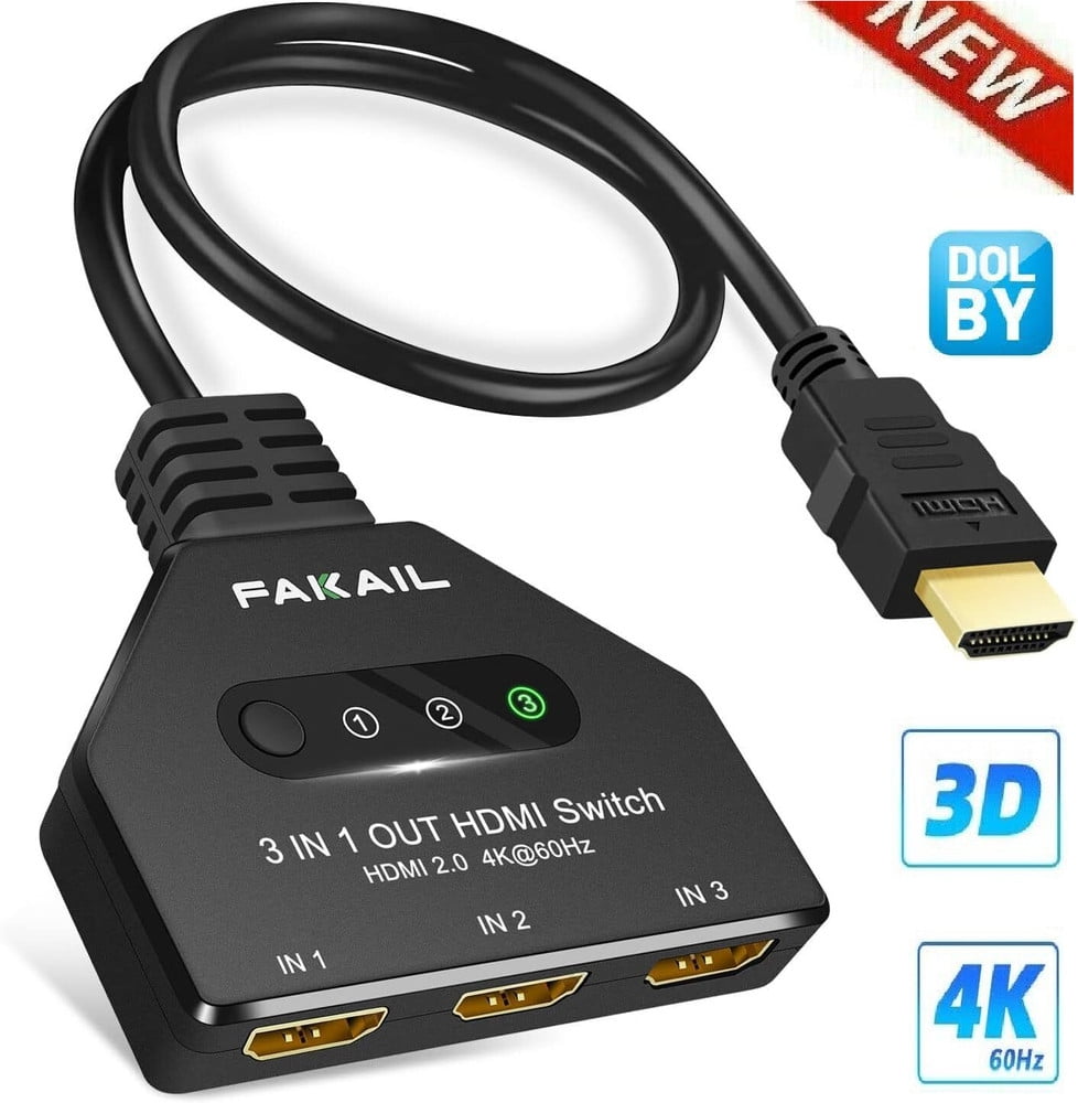 2025 Upgrade 4K HDMI Switch 3 in 1 Out 3 Port HDMI Hub for PS4/5 Xbox ...