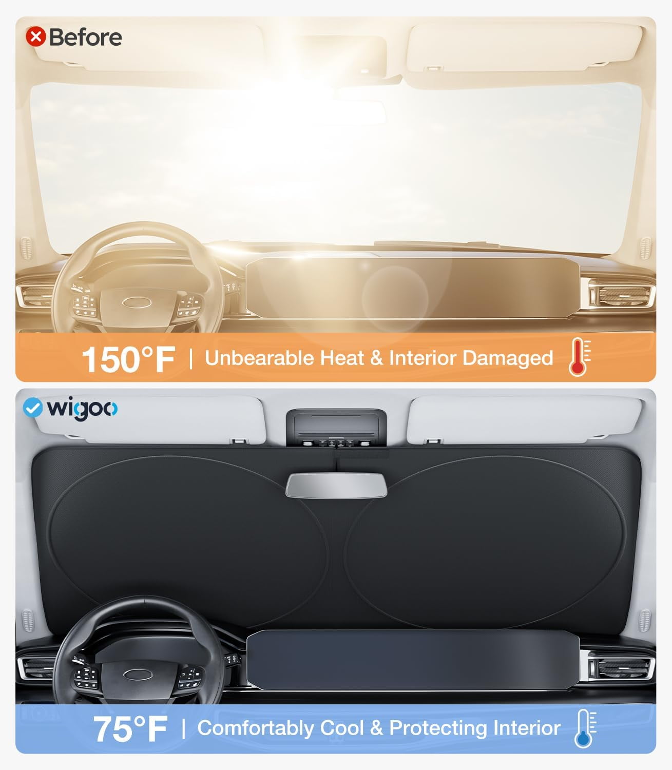 2025 Upgrade Car Windshield Shade [100% Light Block, 4th-Gen Cooling ...