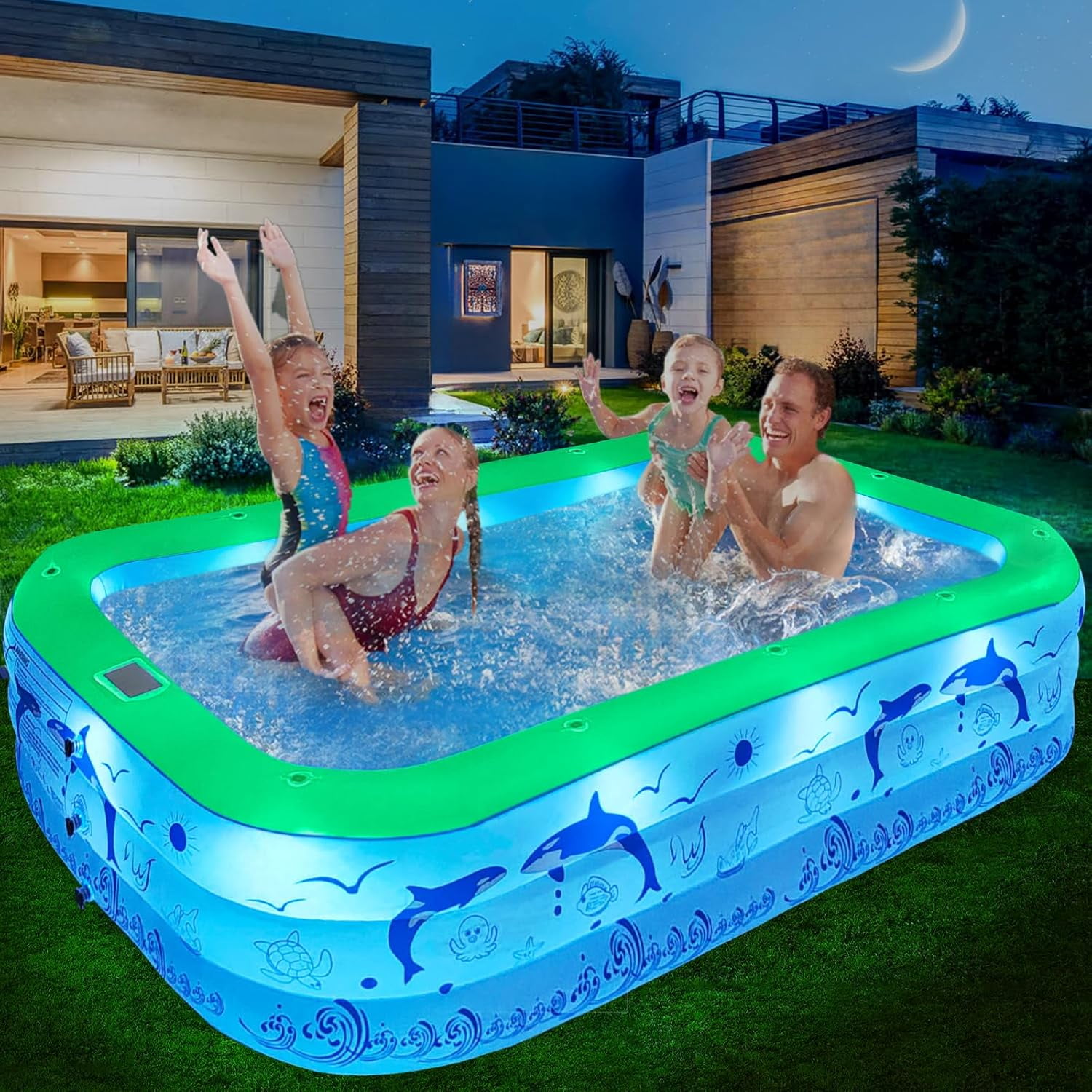 2025 Upgrade Inflatable Pools with Lights, Family Inflatable Swimming ...