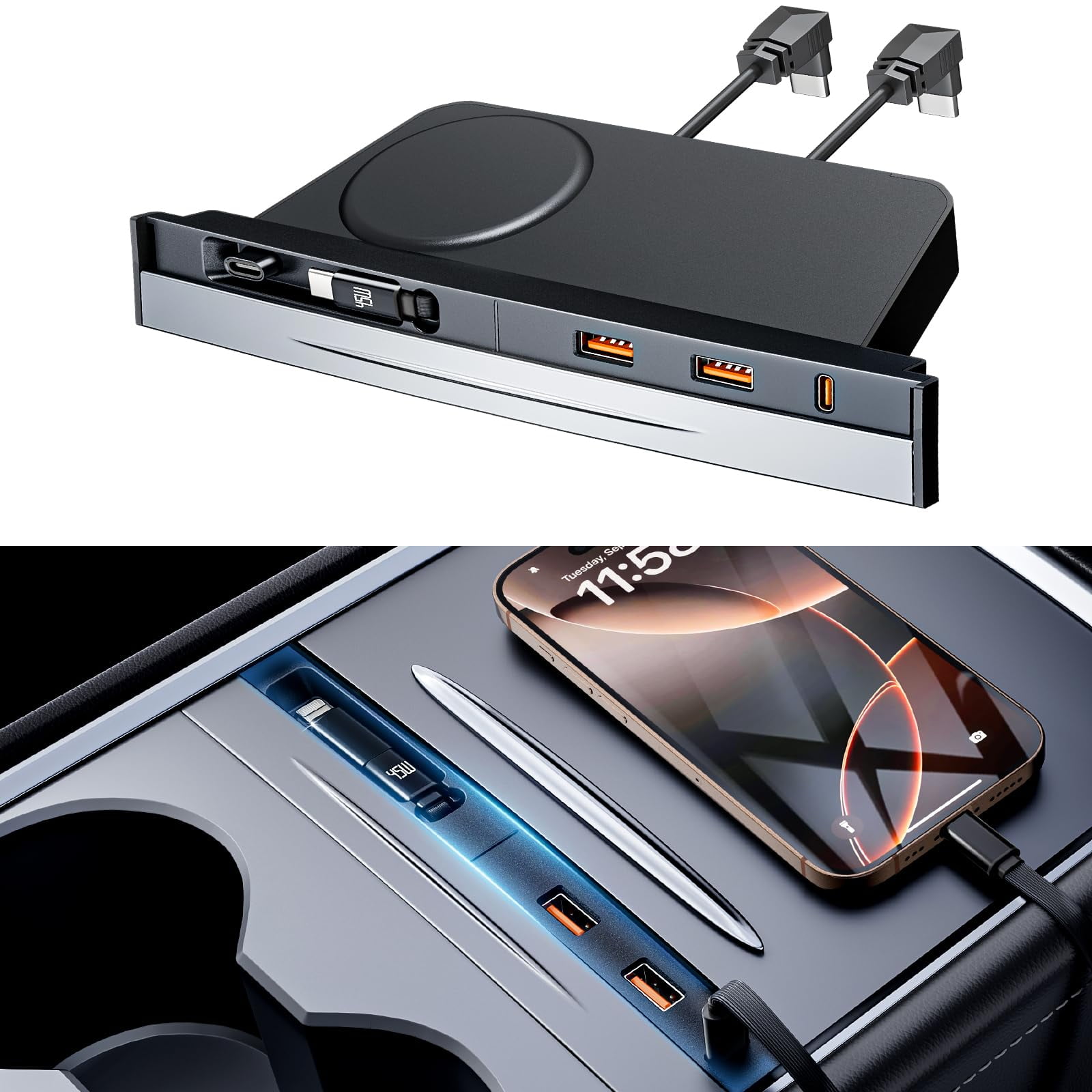 2025 Upgrade USB Charger Hub for Tesla Model Y [GaN Tech, Ultra Safe ...