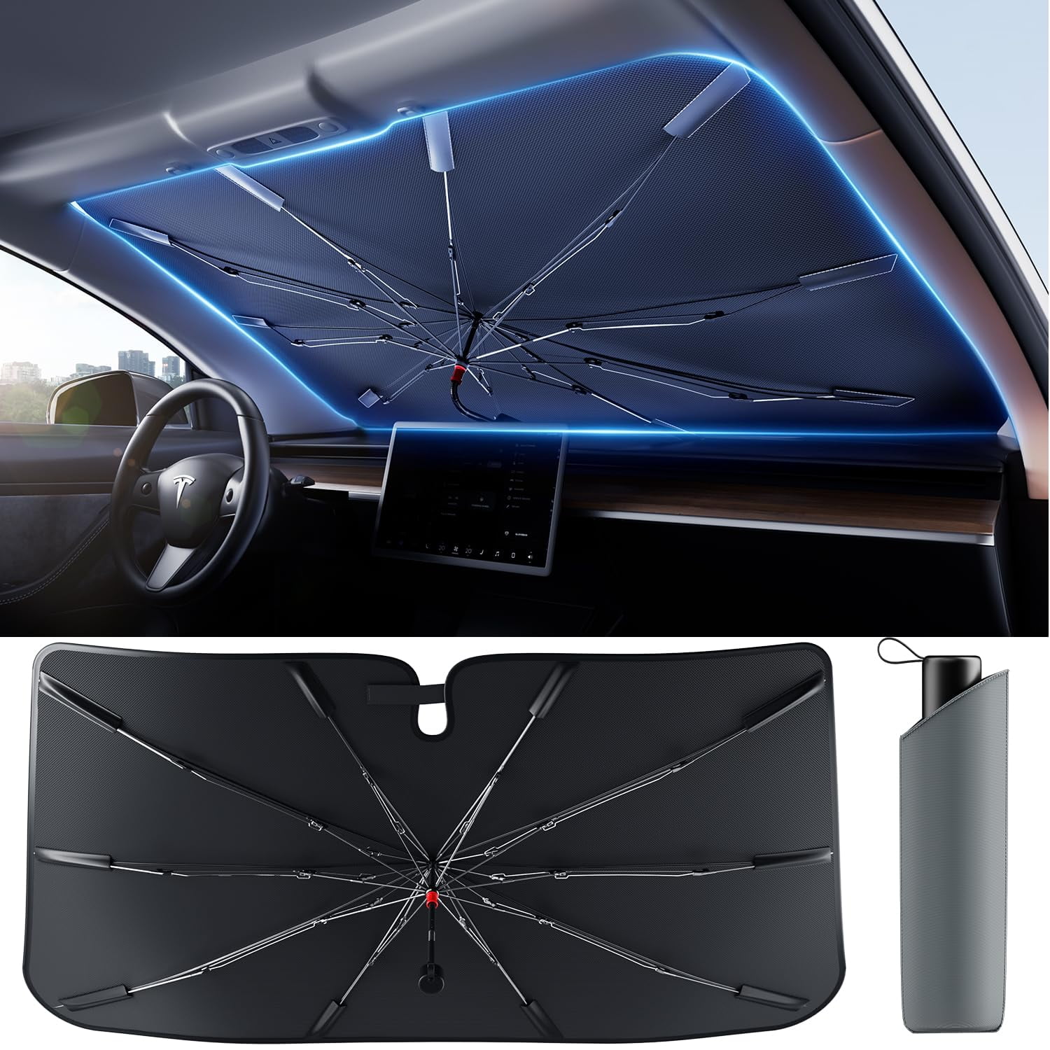 [2025 Upgrade] Weektic Windshield SSF20 Sun Shade Umbrella for Car, [Nano Aerogel Insulation ...
