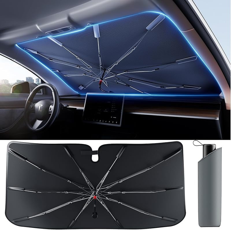 [2025 Upgrade]Windshield Sun Shade [10-Rib & Silver Reflective Coating ...