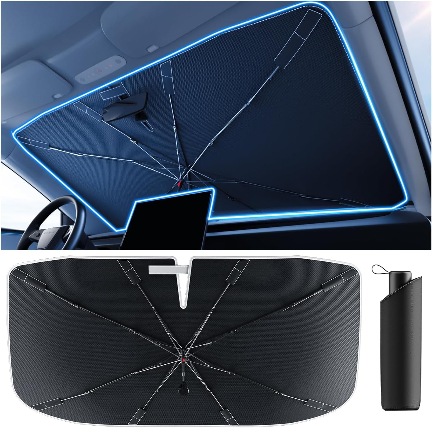[2025 Upgrade] Windshield Sun Shade [Ice-Crystal Cooling & 100% UV ...