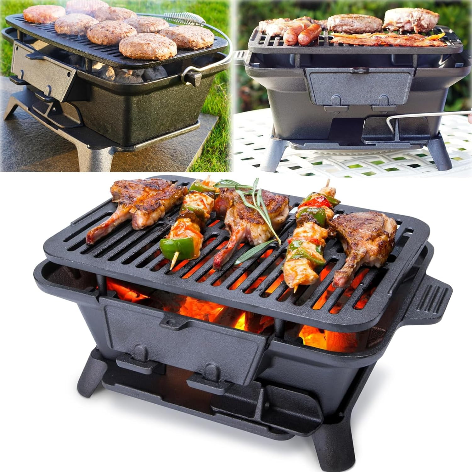 2025 Upgrade portable cast grill, hibachi grill outdoor, Cast Iron ...