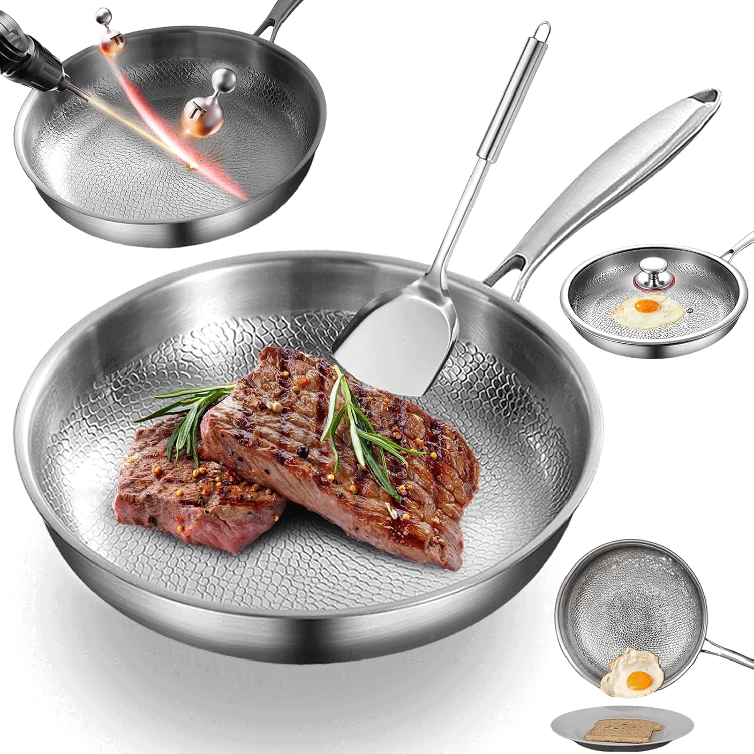 2025 Upgraded 12" Titanium Pan, 100% Titanium Pans for Cooking, Non-Stick Titaniums Hammered Pan ...