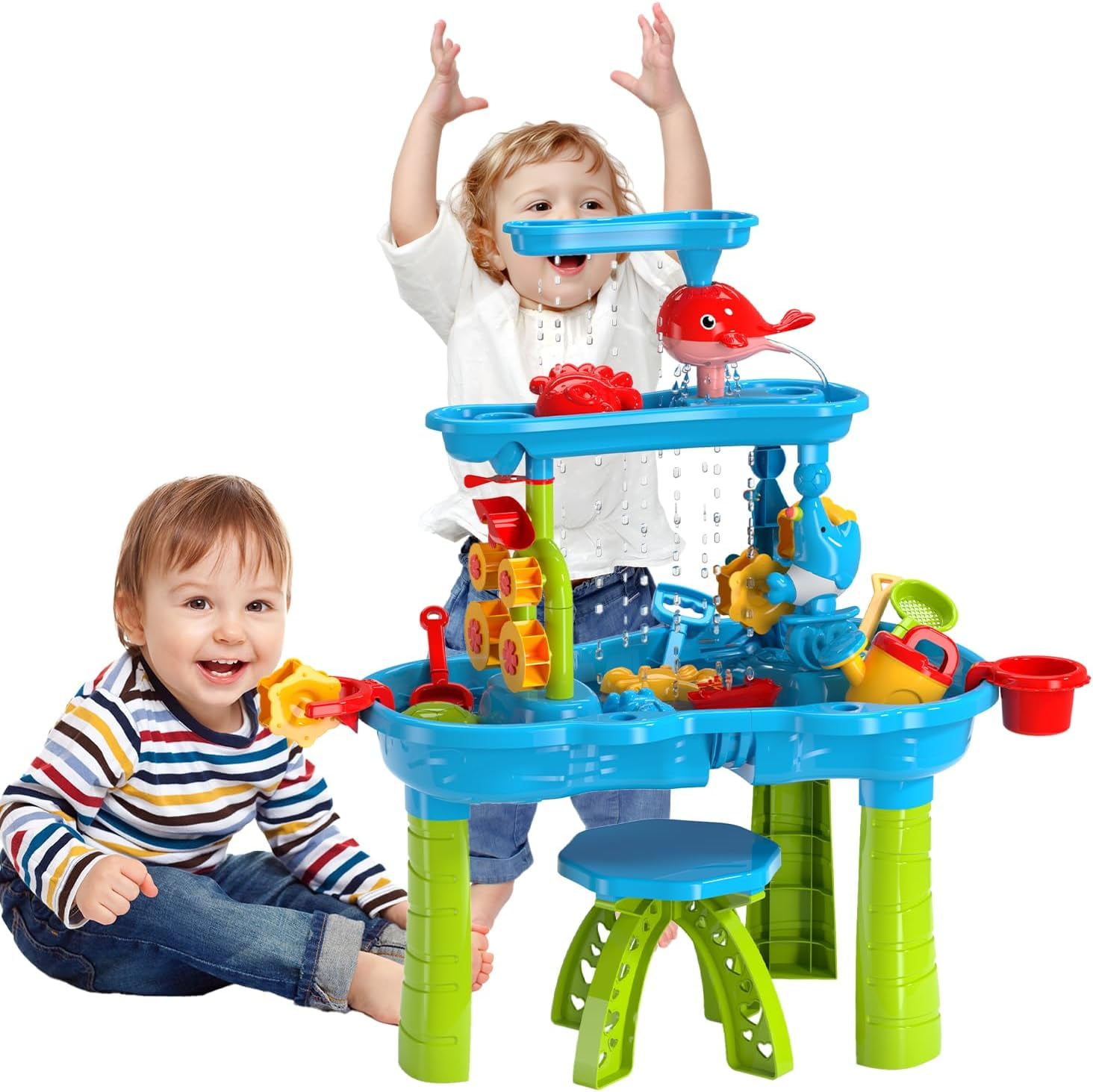 2025 Upgraded 3-Tier Water Table with Chair – Kids Outdoor Sensory Play ...