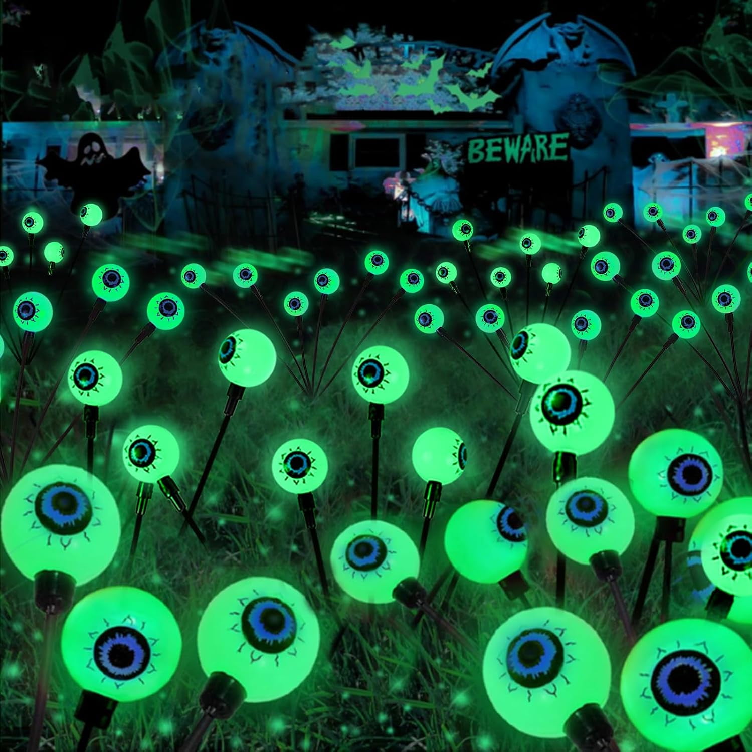 2025 Upgraded 6 Pack Halloween Decorations Outdoor, Green Solar Eyeball ...