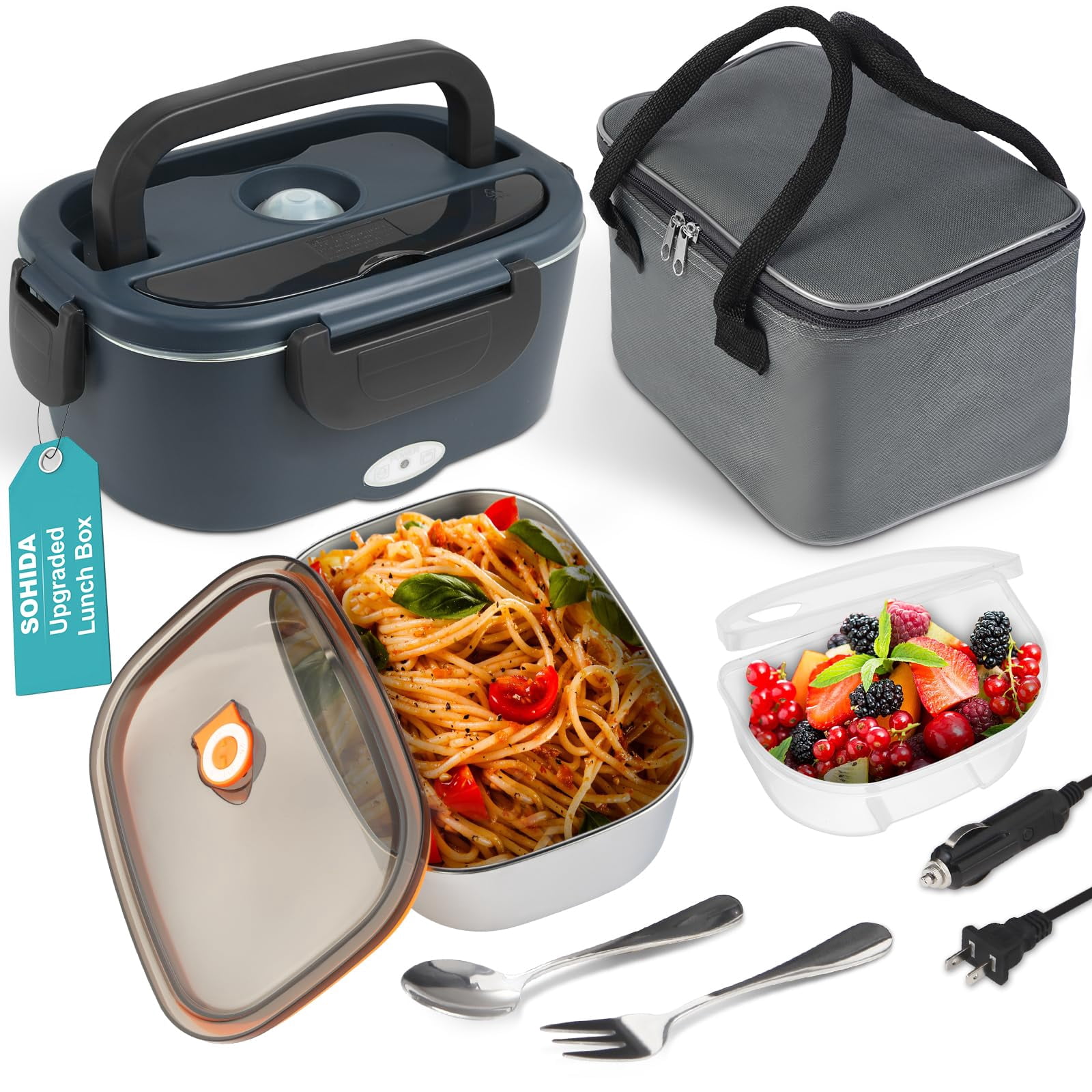 2025 Upgraded 80W Heated Lunch Box with Insulated Bag, 1.5L SS ...
