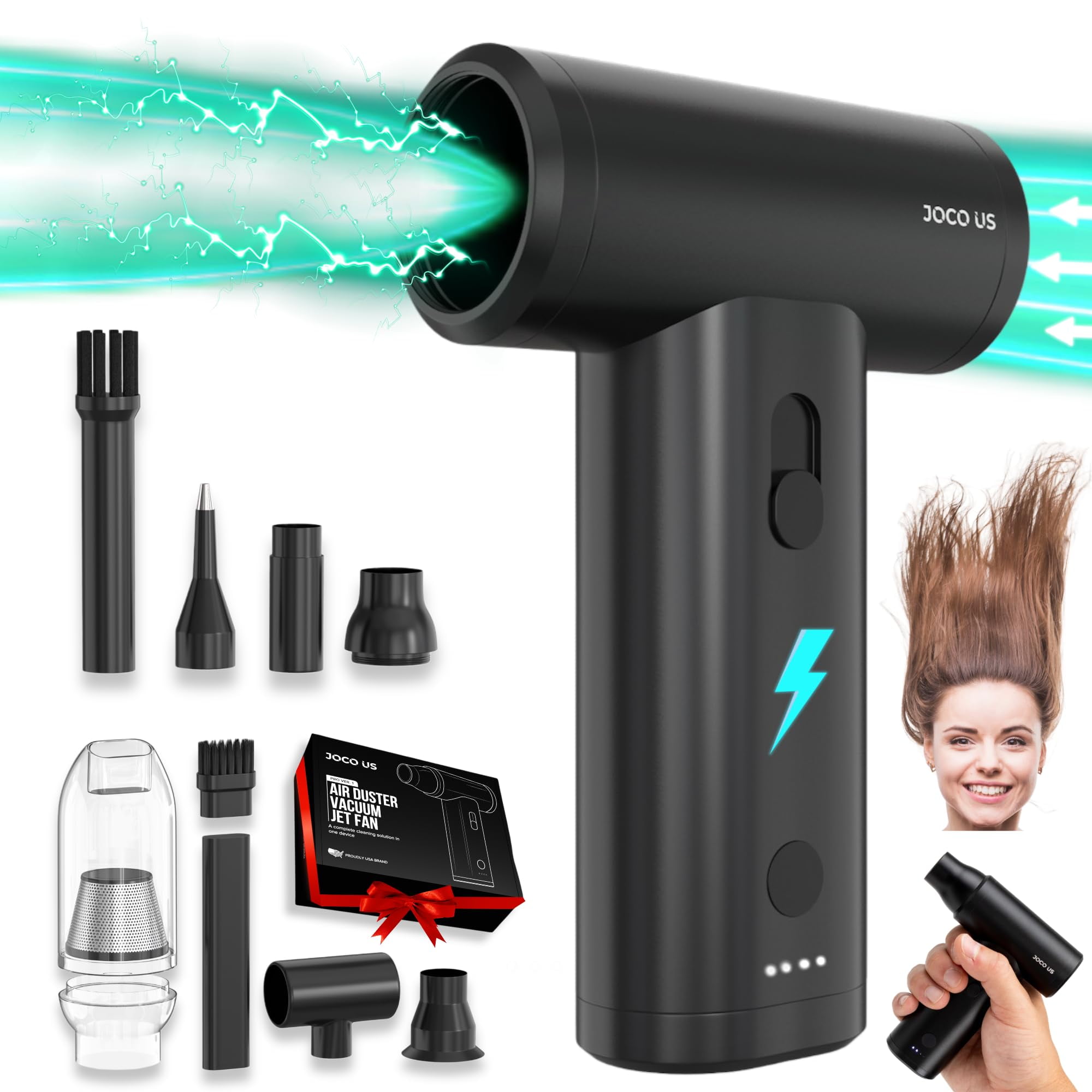 2025 Upgraded Metal Compressed Air Duster and Vacuum Cleaner 8-in1 ...