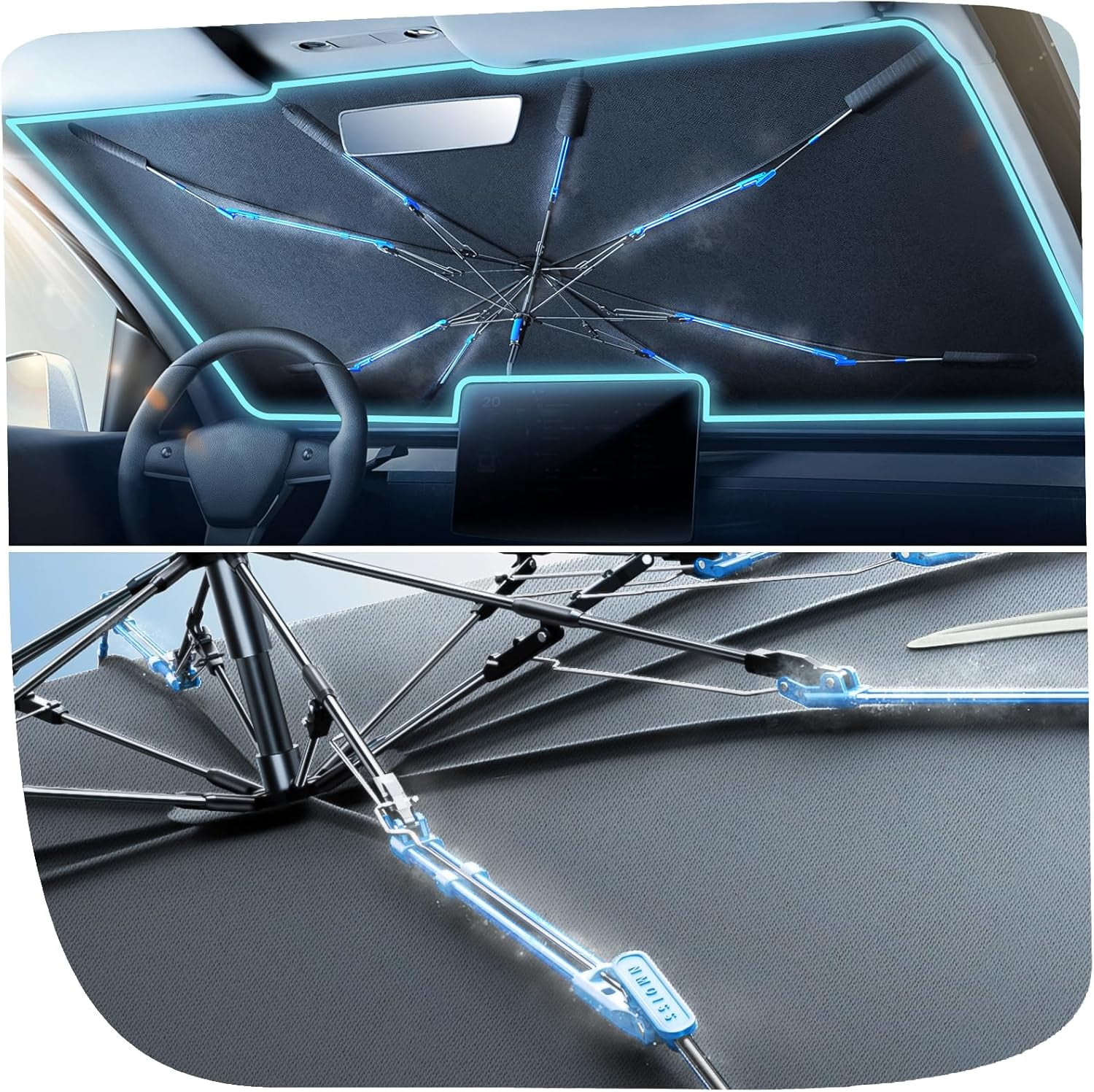 [2025 Upgraded] Nmoiss Windshield Sun Shade Umbrella [Ice Rib High ...