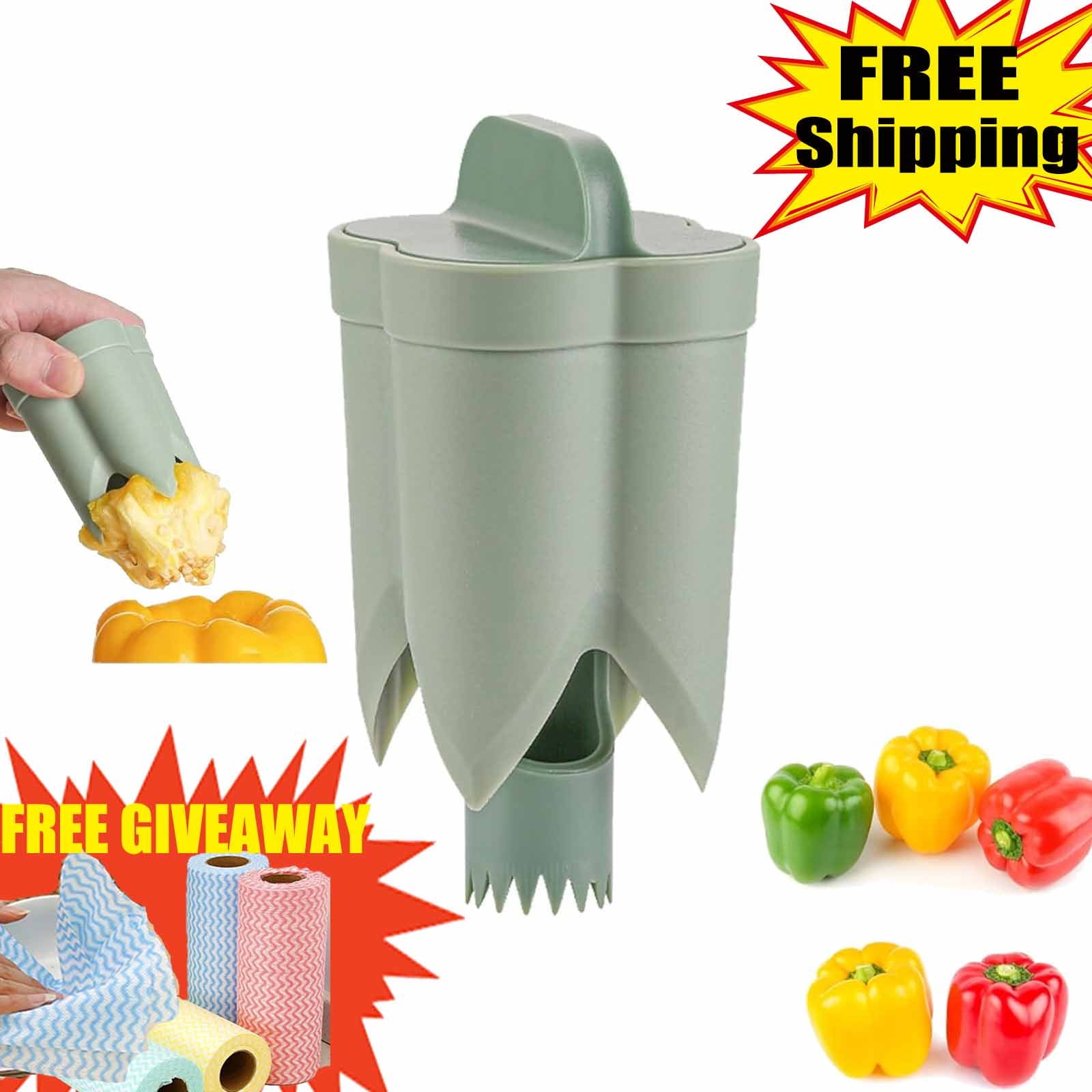 2025 Upgraded Pepper Seed Corer Remover, 2-in-1 Bell Pepper Cutter & Deseeder, 2-In-1 Fruit ...