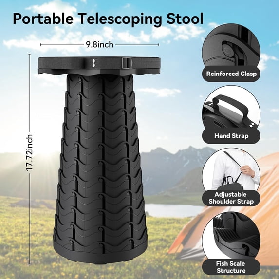 2025 Upgraded Portable Folding Camping Stool, Collapsible Telescoping ...