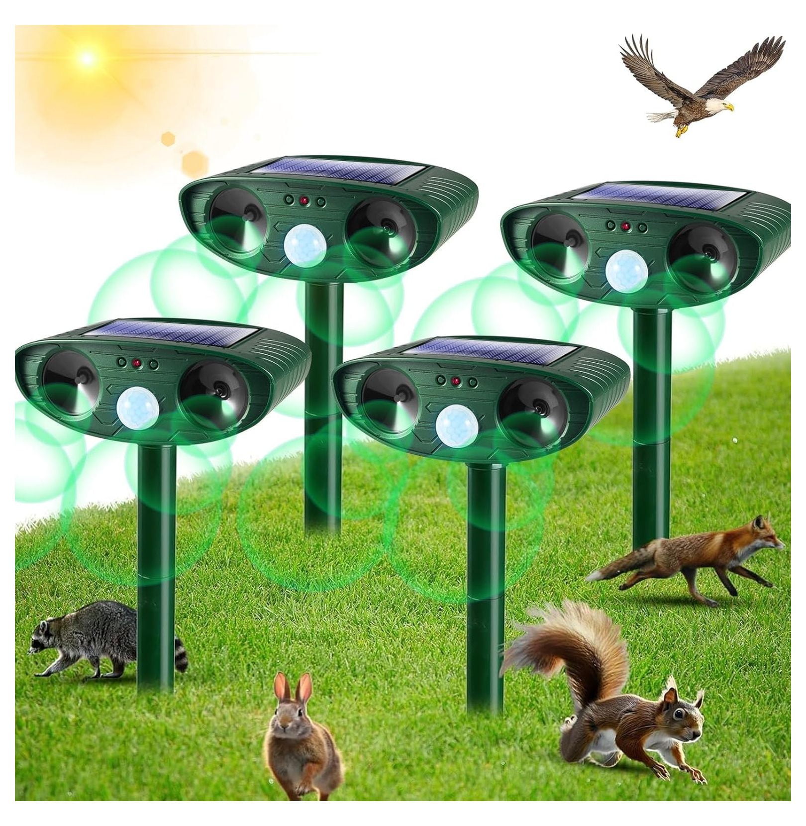 2025 Upgraded Solar Animal , 4 Pack Ultrasonic Animal Repeller Outdoor ...