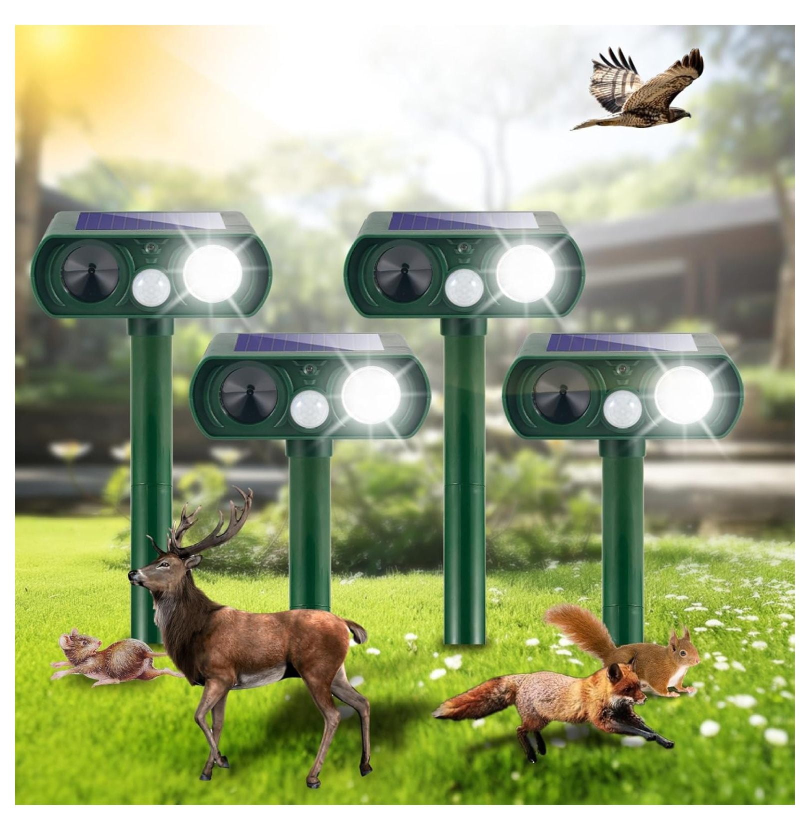 2025 Upgraded Solar Animal ,4 Pack Ultrasonic Animal Repeller Outdoor ...