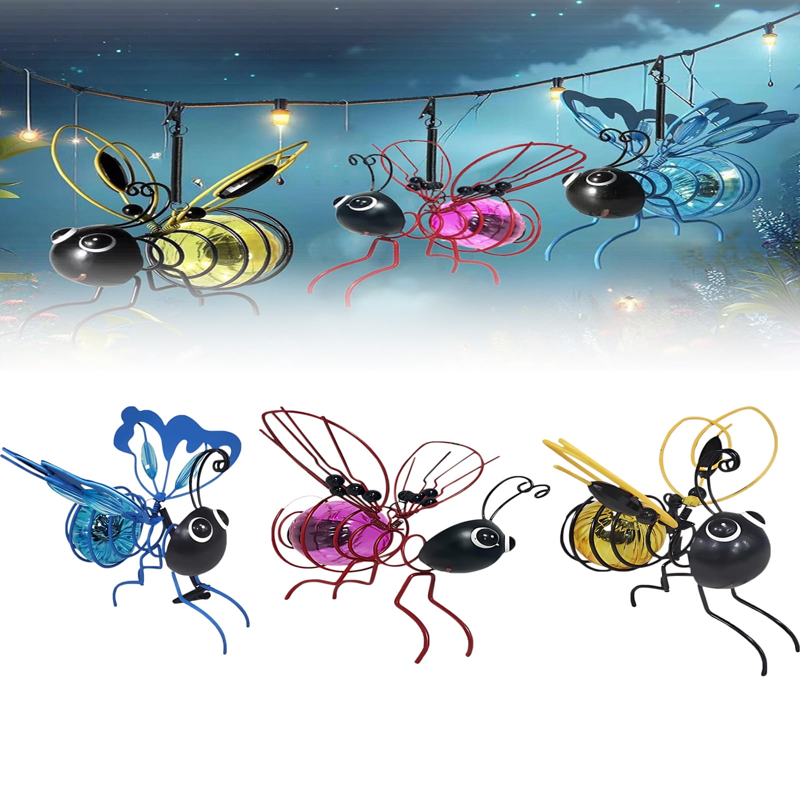 2025 Upgraded Solar Bee Lights Outdoor, Solar Hanging Insect Simulation ...