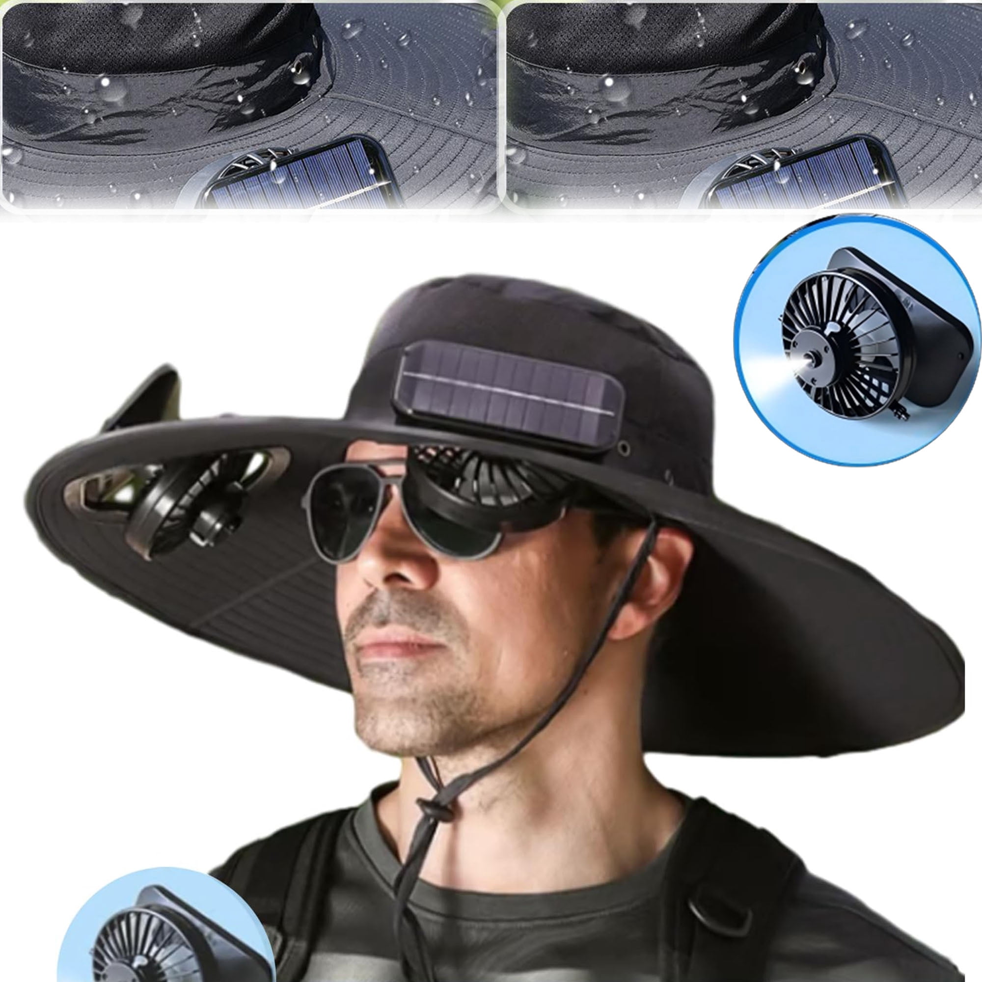 2025 Upgraded Solar Mist Fan Wide Brim Hat, Hat with Fans Solar Power ...