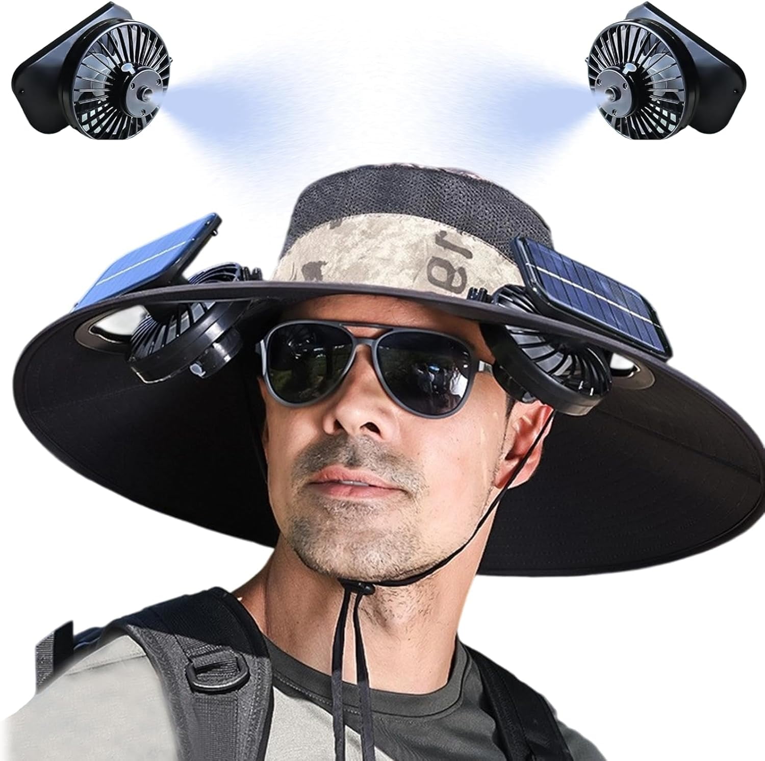 2025 Upgraded Solar Mist Fan Wide Brim Hat, Hat with Fans Solar Power ...