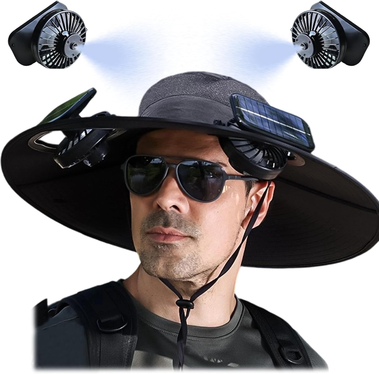 2025 Upgraded Solar Mist Fan Wide Brim Hat, Hat with Fans Solar Power ...