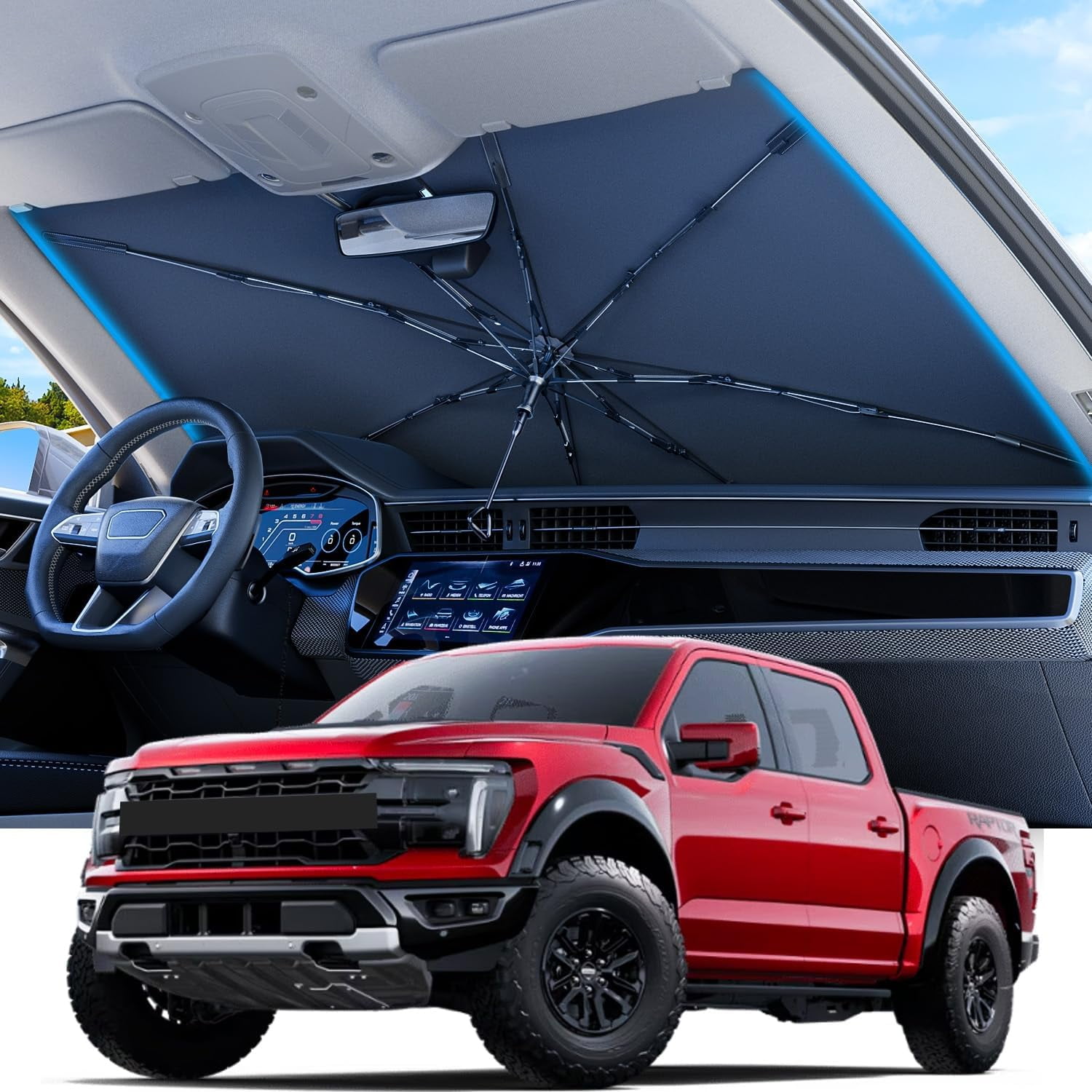 2025 Upgraded Truck Windshield Sun Shade Umbrella [100% Sun Protection ...