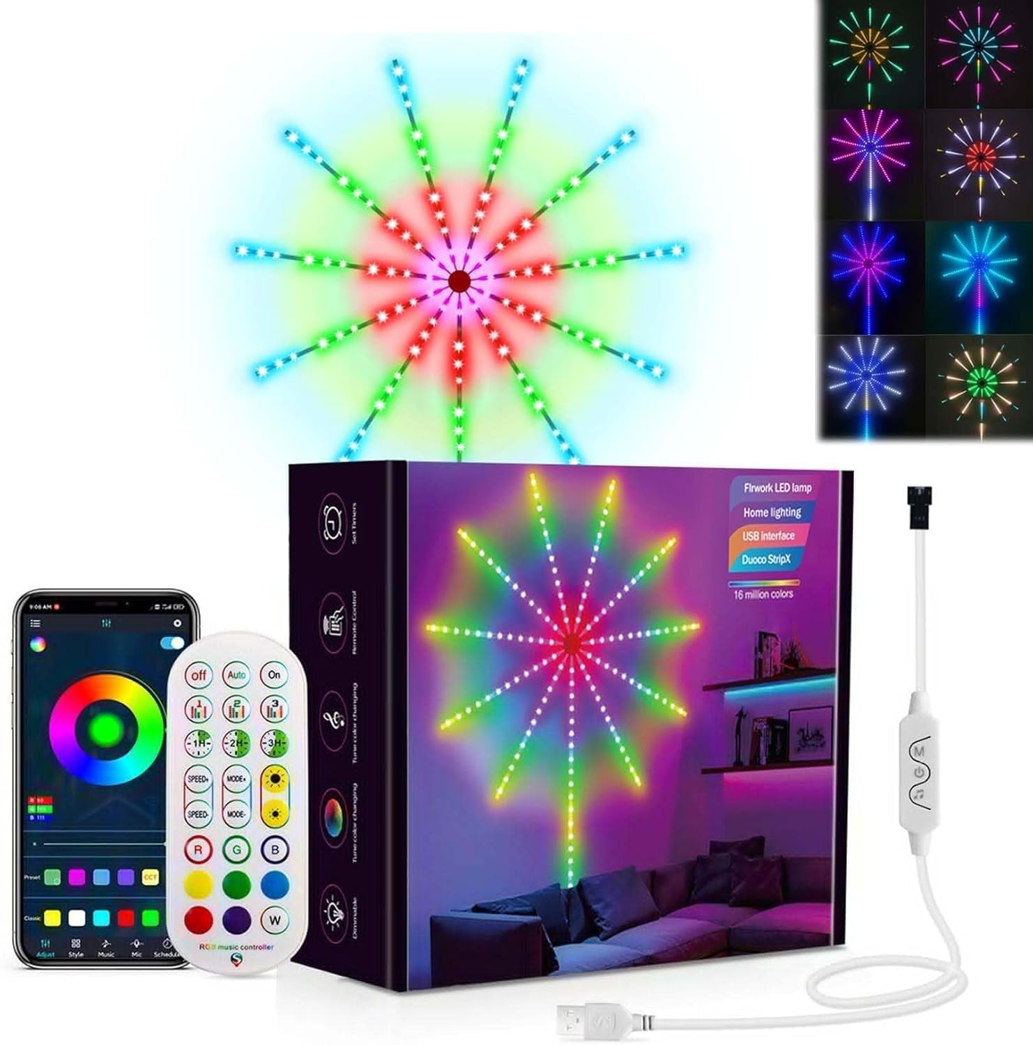 2025 Upgraded WiFi Bluetooth Smart Fireworks LED Light, LED Sparkler ...