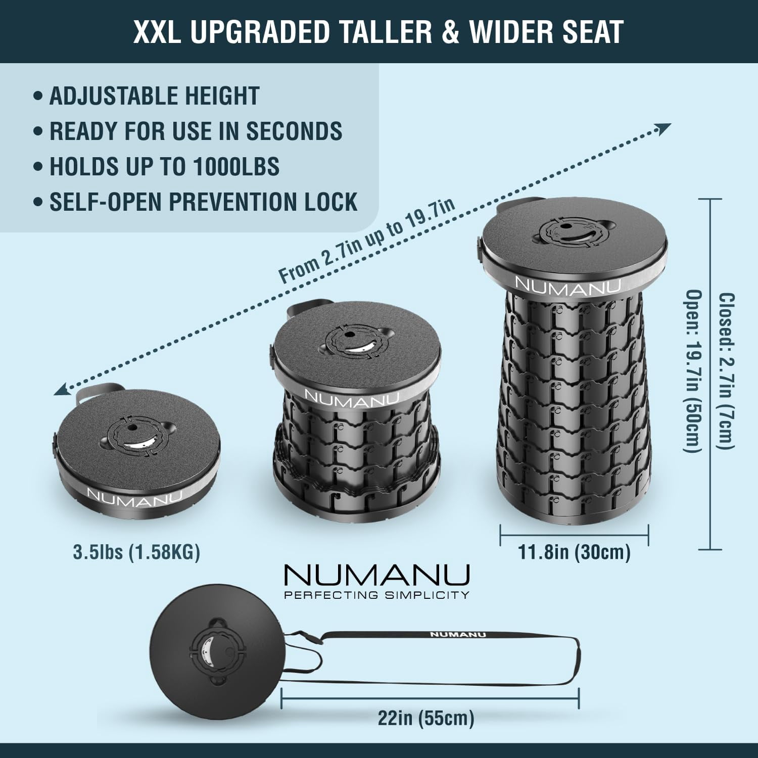 2025 Upgraded XXL Collapsible Stool & 3IN1 Cushioned Carry Bag, 2.7"-19 ...