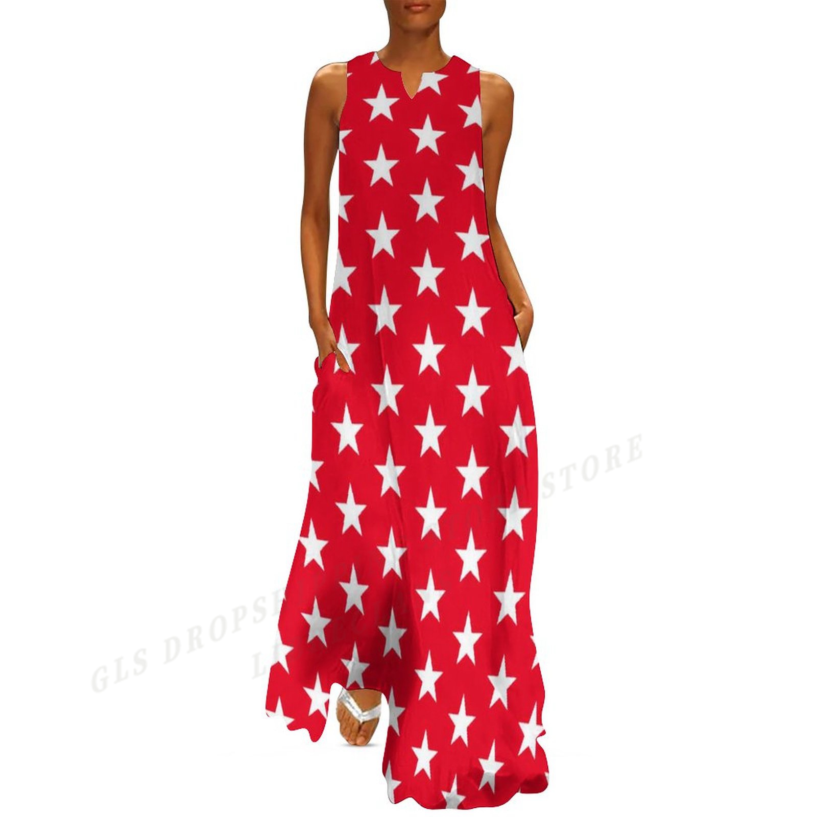 2025 Usa Flag Dress Sleeveless Casual V-Neck Long Dresses Party Evening ...