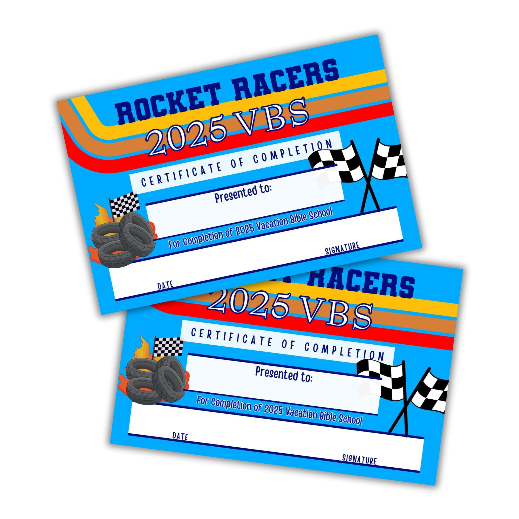 2025 VBS Rocket Racers Certificate of Completion 50pk 6x9 Vacation Bible School Award ...