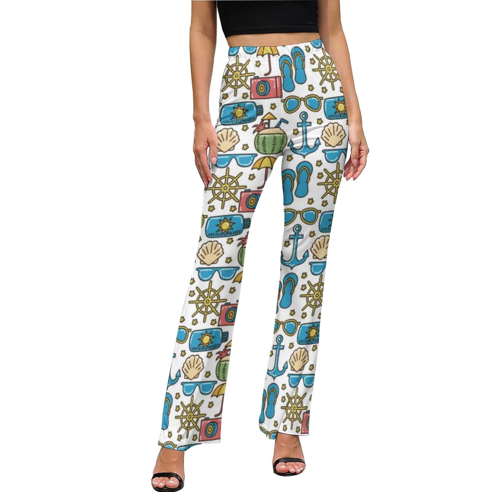 2025 Vaion Pop Art Pants High Waist Colorful Flip Flops Aesthetic Flared Pants Daily Sexy Print