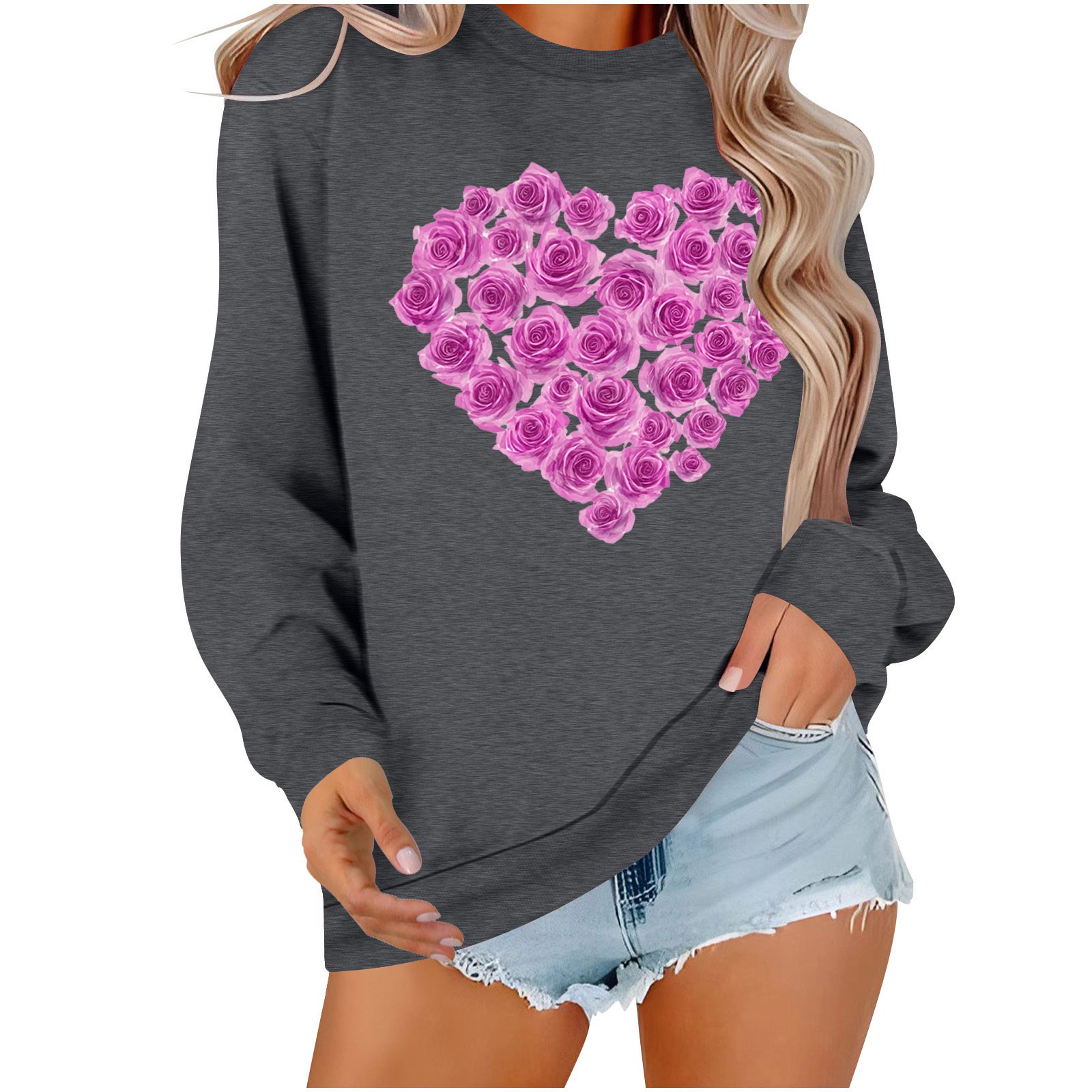 2025 Valentine's Day Women's Oversized Sweatshirt Funky Love Heart Crewneck Long Sleeve Casual ...