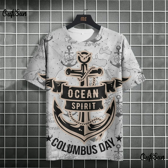 2025 Vintage Anchor Graphic Men's T-shirt Summer O-neck Casual ...