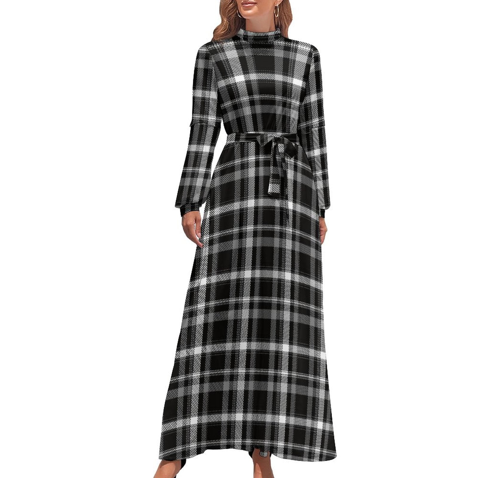 2025 Vintage Plaid Dress Black And White Street Fashion Bohemia Dresses ...