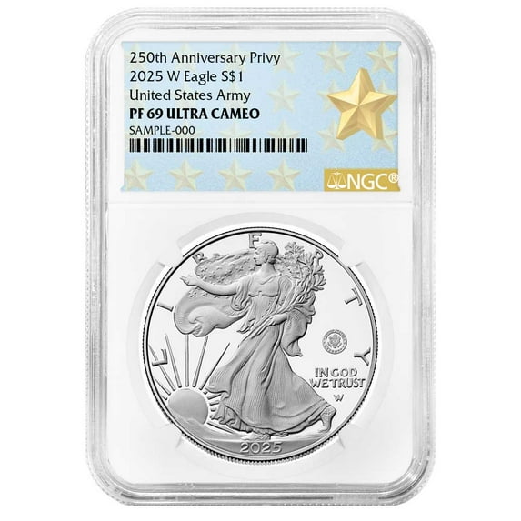 2025-W Proof $1 American Silver Eagle Army Privy NGC PF69UC West Point Star Label 250th ...