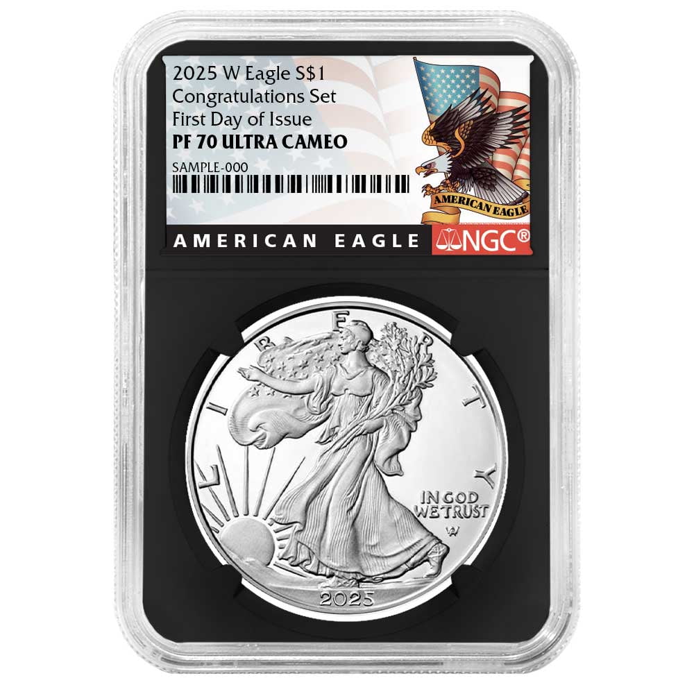 2025-W Proof $1 American Silver Eagle Congratulations Set NGC PF70UC FDI Black Label Retro Core ...
