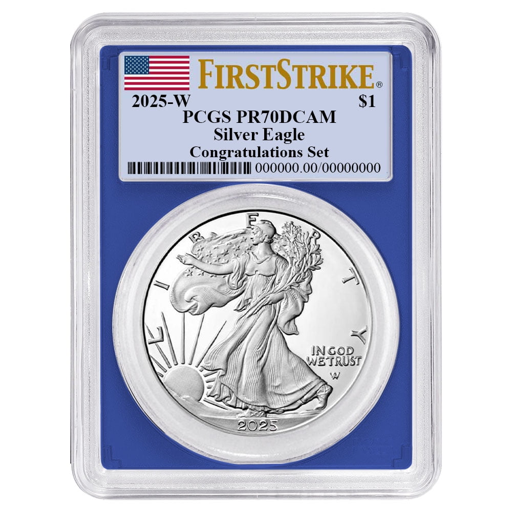 2025-W Proof $1 American Silver Eagle Congratulations Set PCGS PR70DCAM FS Flag Label Blue Frame ...