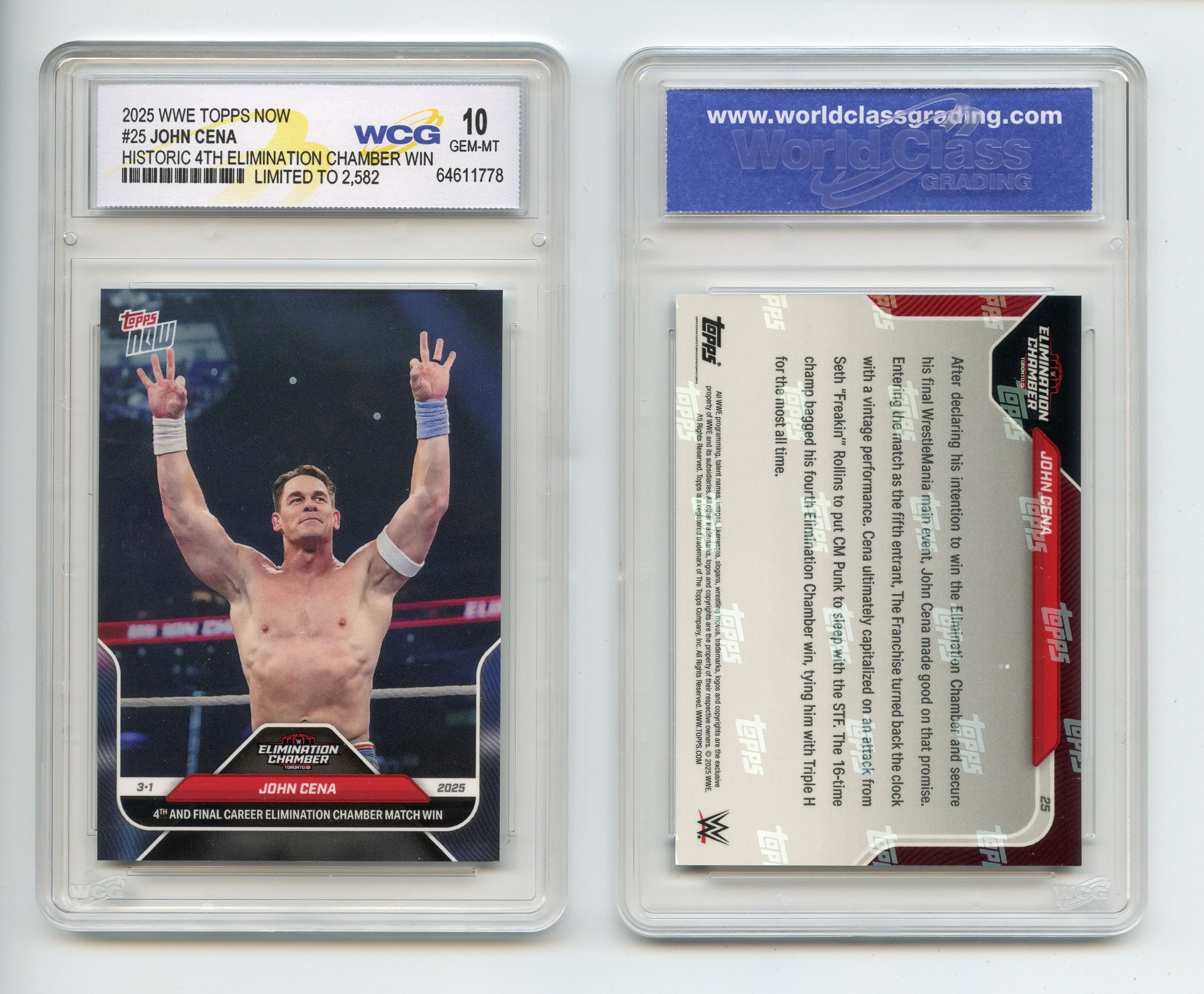 2025 WWE Topps JOHN CENA Historic 4th Chamber Win Card #25 - Graded Gem ...