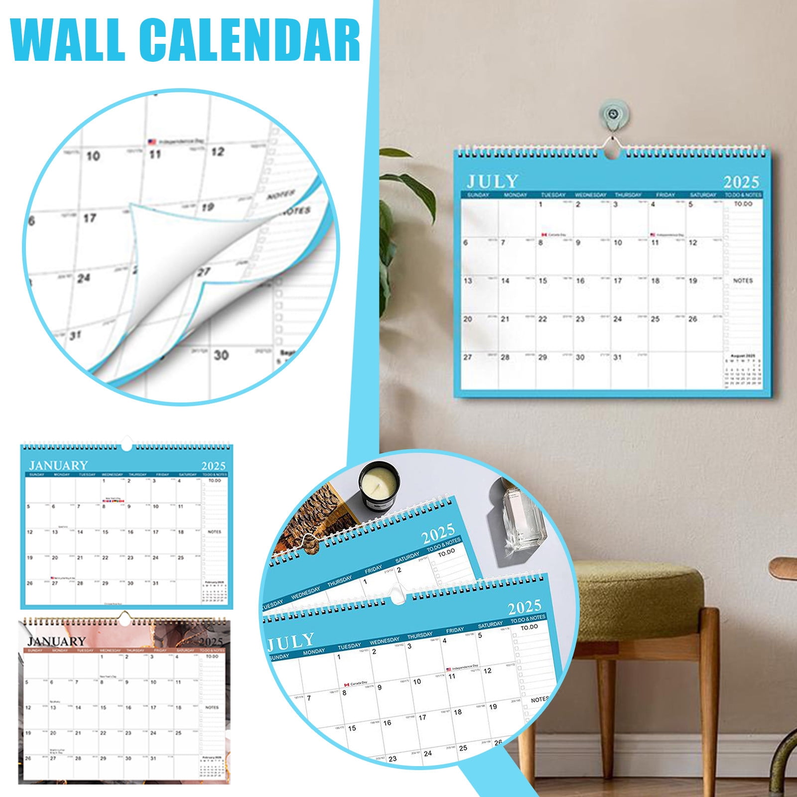 2025 Wall Calendar - 18 Months from Jan 2025 to Jun 2026, 14.7"X11.5", Twin-Wire Binding ...