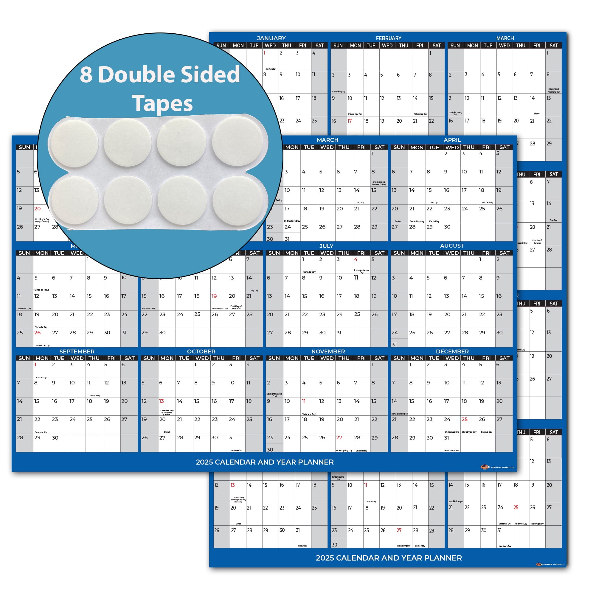 2025 Wall Calendar with Double Sided Tape for Wall hanging, Wet & Dry ...