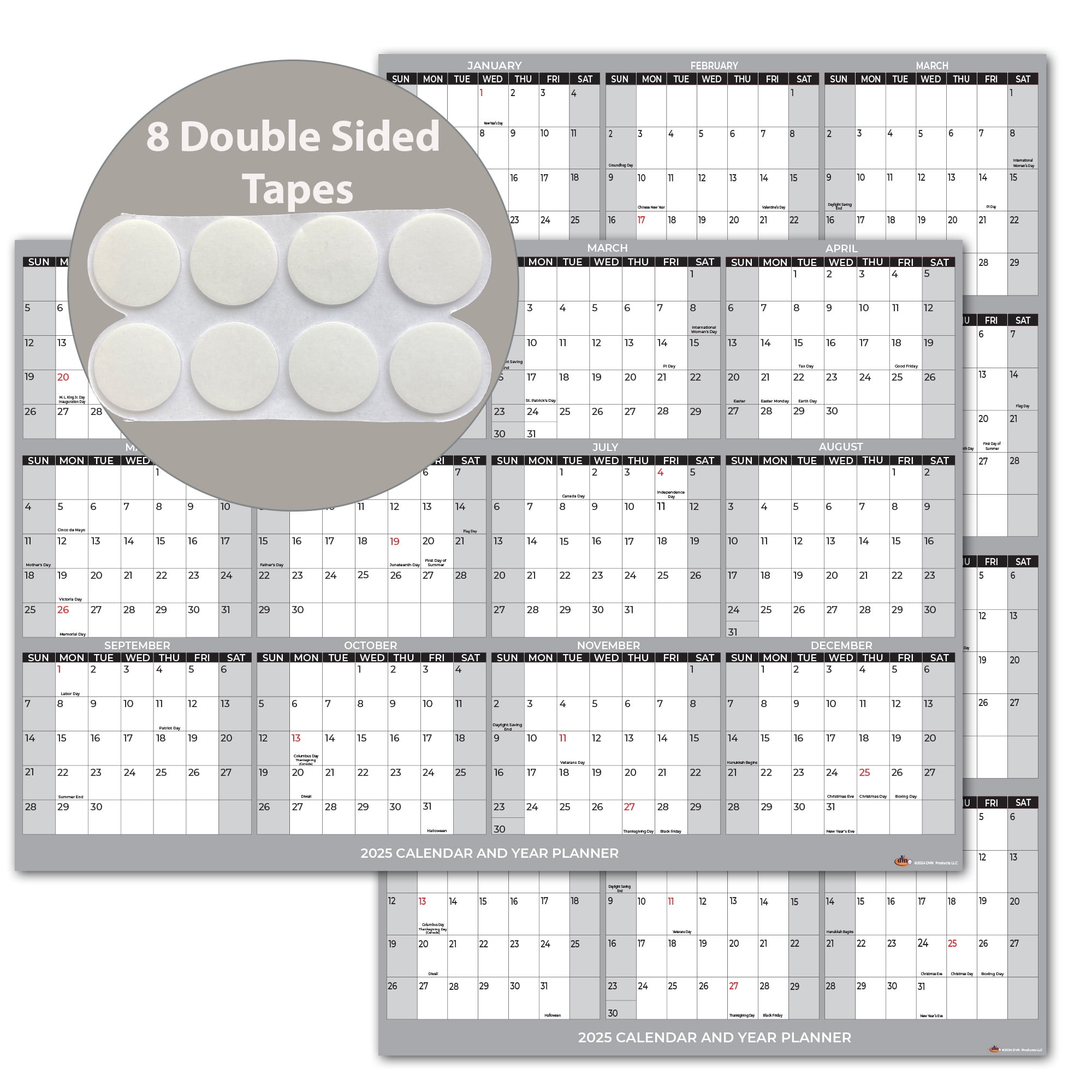 2025 Wall Calendar with Double Sided Tape for Wall hanging, Wet & Dry ...