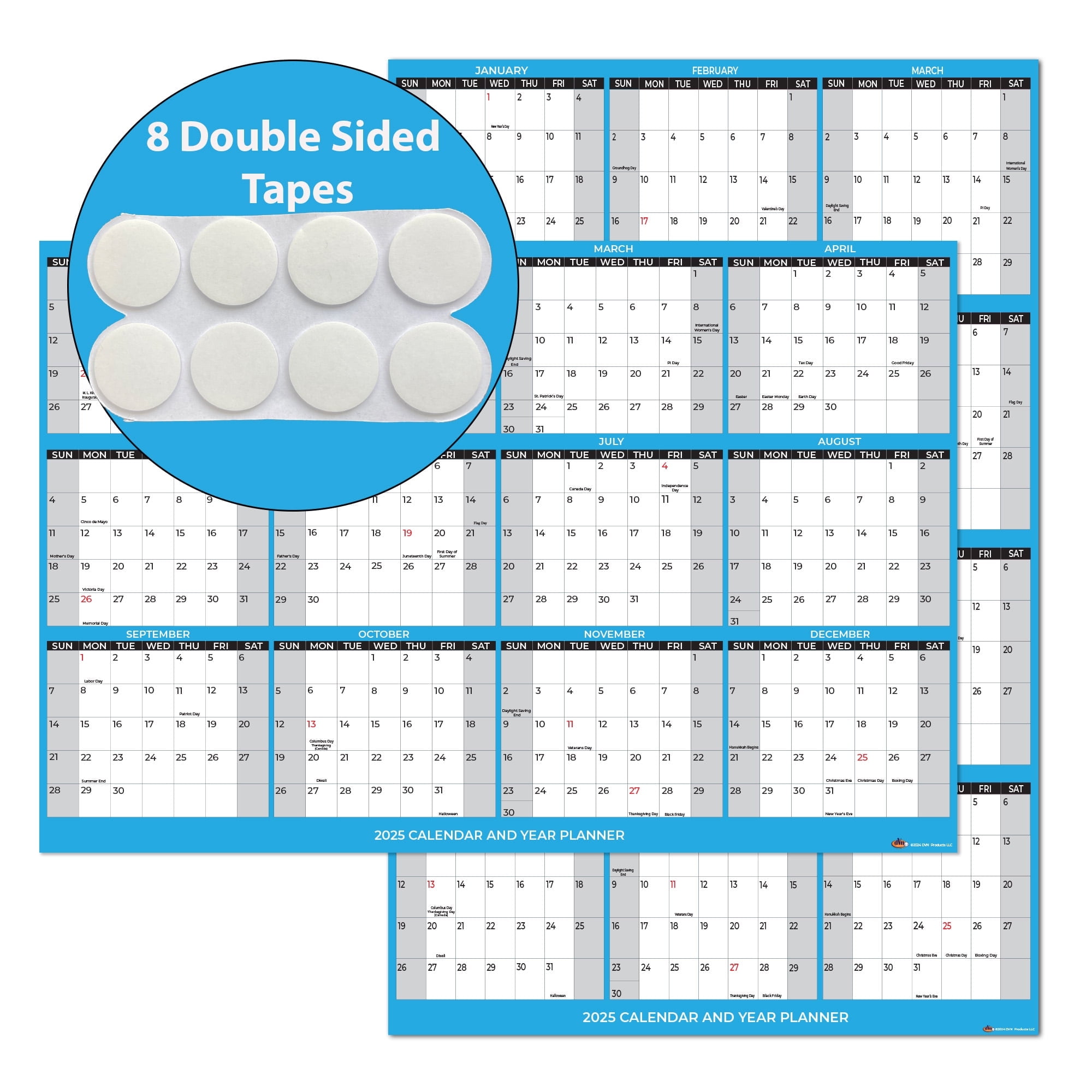 2025 Wall Calendar with Double Sided Tape for Wall hanging, Large Wet ...