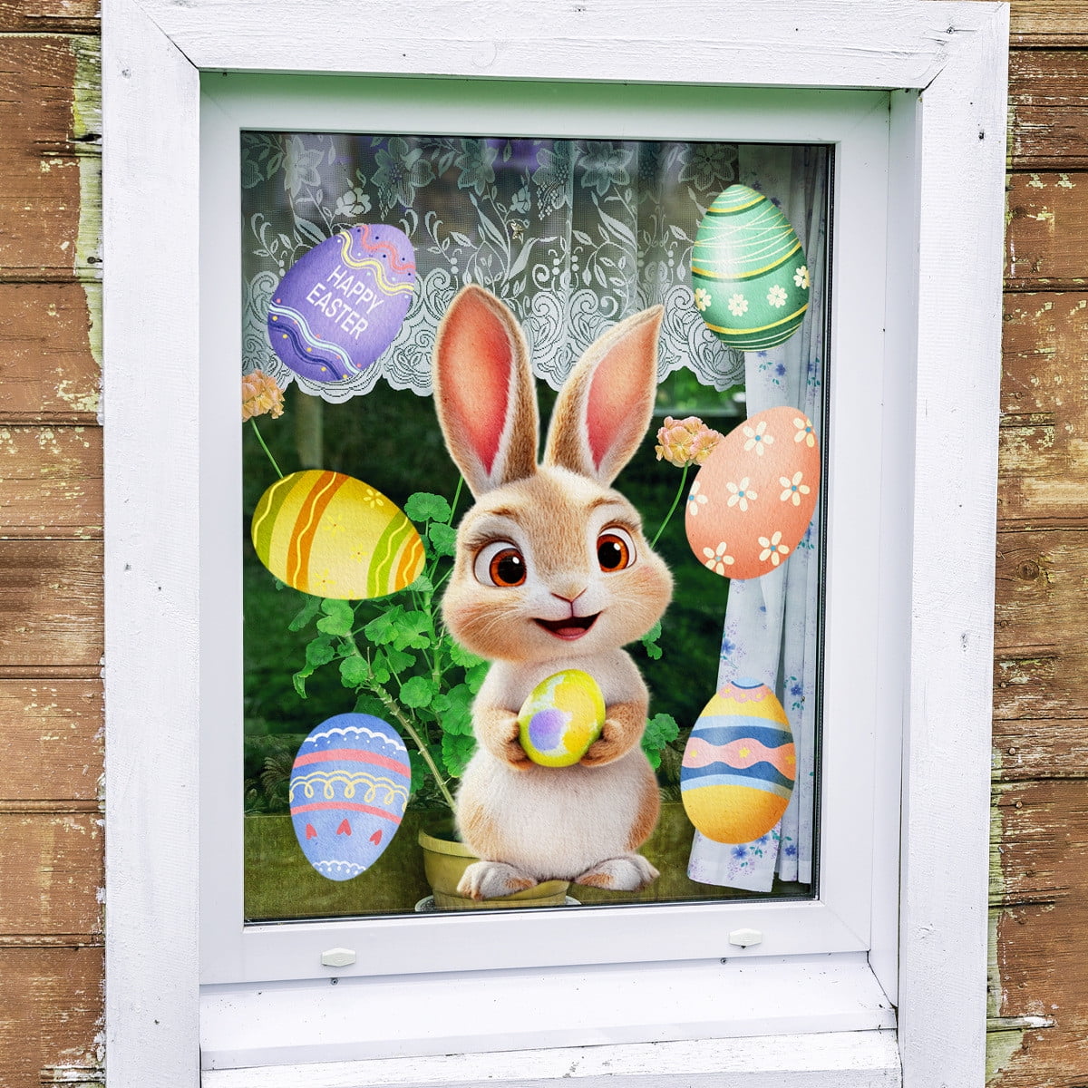 2025 Wall Sticker Easter Bunny Easter Glass Sticker Electrostatic ...