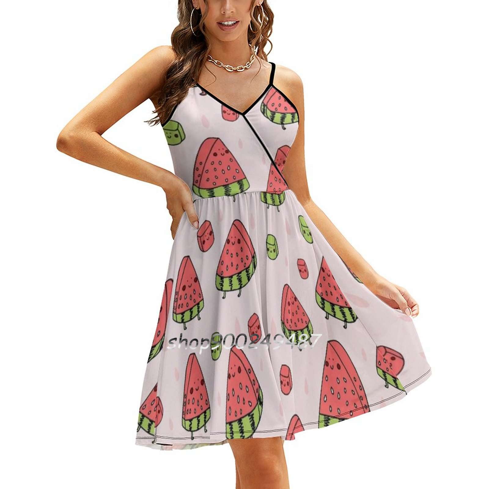 2025 Watermelon Party Sweet Elegant Dress Women Korean Kawaii Square ...
