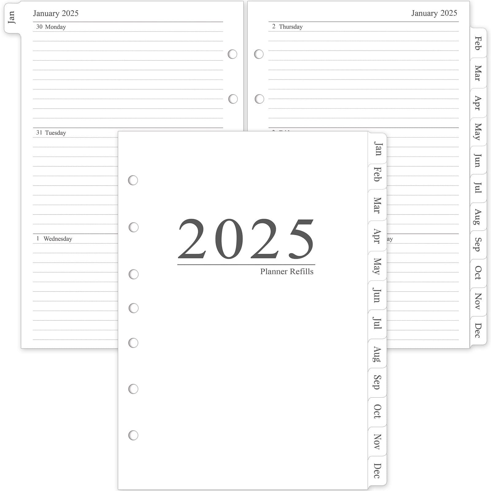 2025 Weekly & Monthly Planner Refill, A5 Inserts with Tabs, Size 3, 5.5 ...