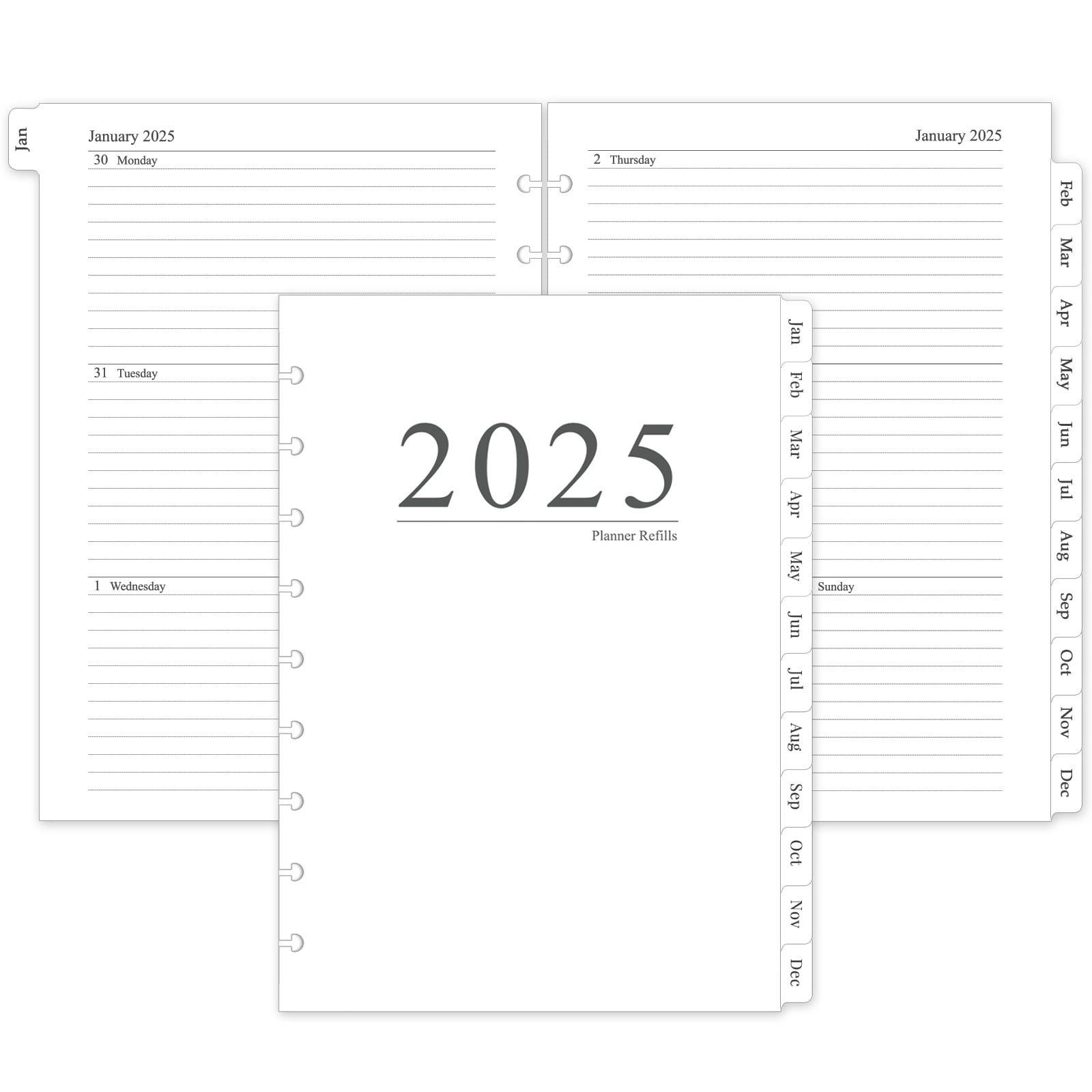 2025 Weekly & Monthly Planner Refill, B5 Planner Inserts for 9 Holes ...
