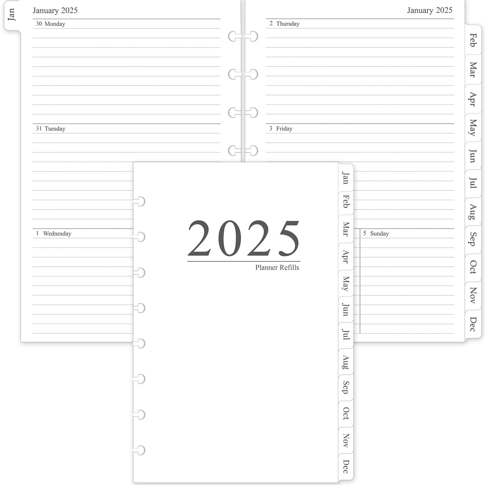 2025 Weekly & Monthly Planner Refill, Planner Inserts for 8-Disc ...