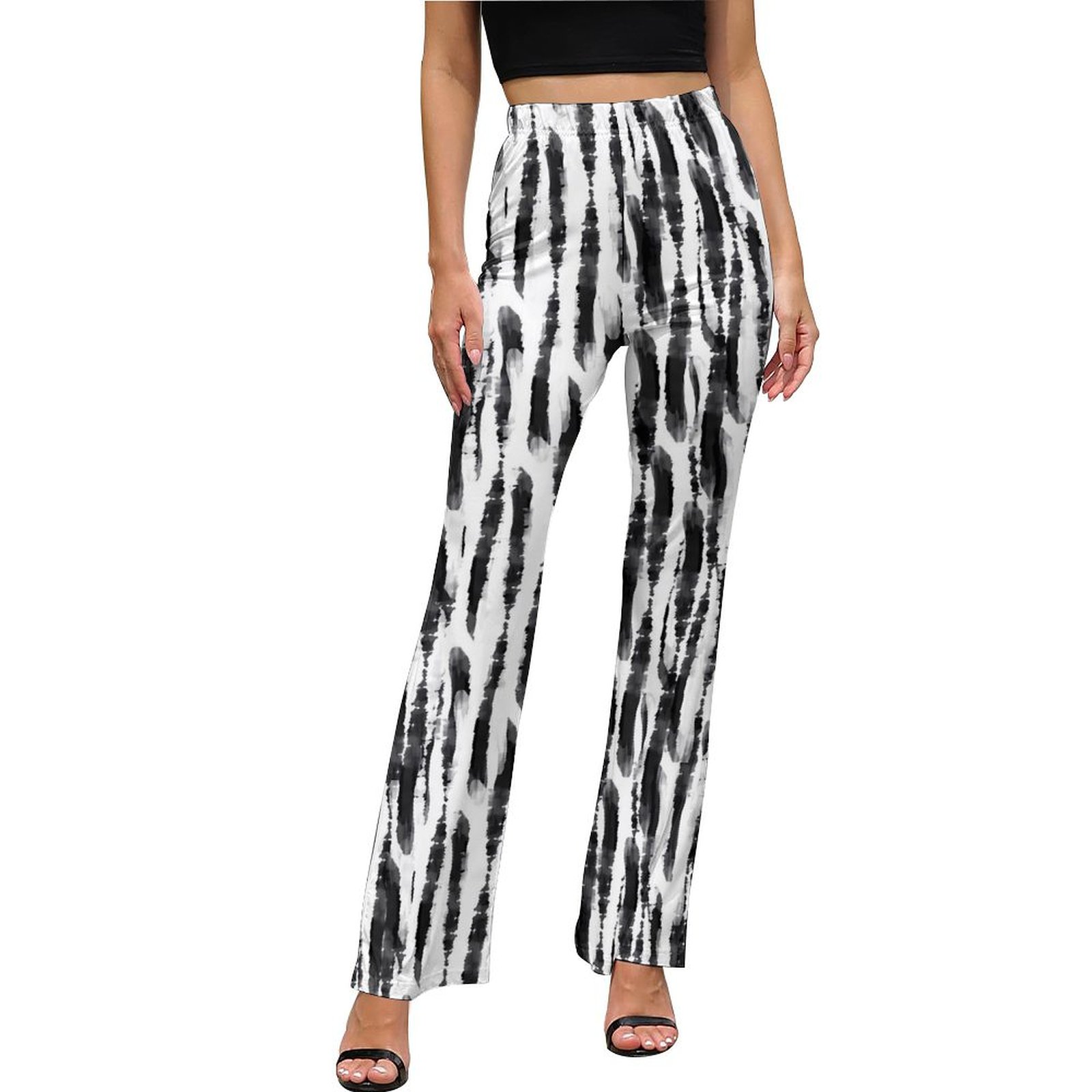 2025 White And Black Tie Dye Pants Abstract Print High Waisted Home ...